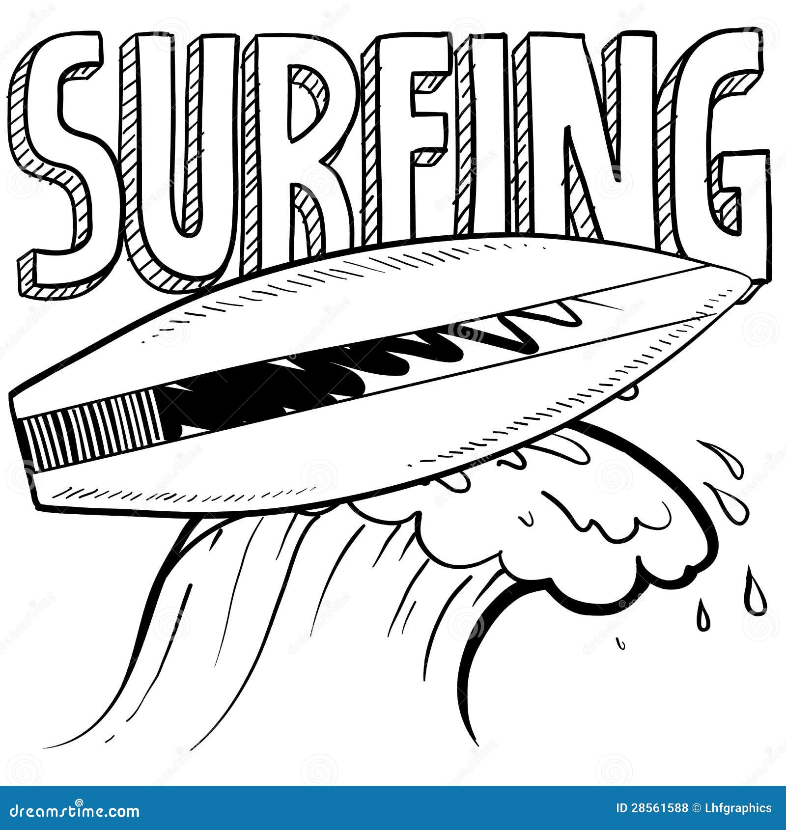 Surfing sketch stock vector. Illustration of 1960s, lines - 28561588