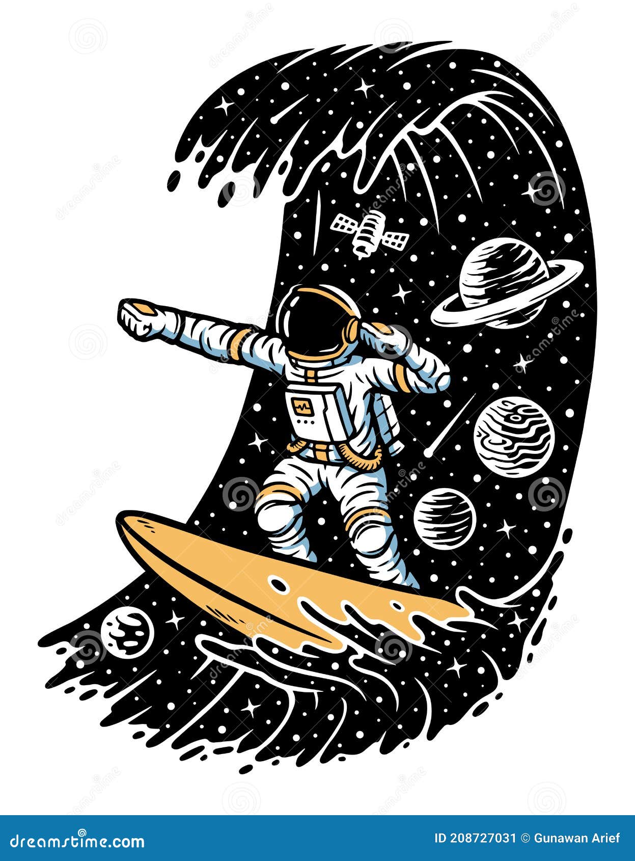 Surfing in Space. Astronaut Illustration Stock Vector - Illustration of ...