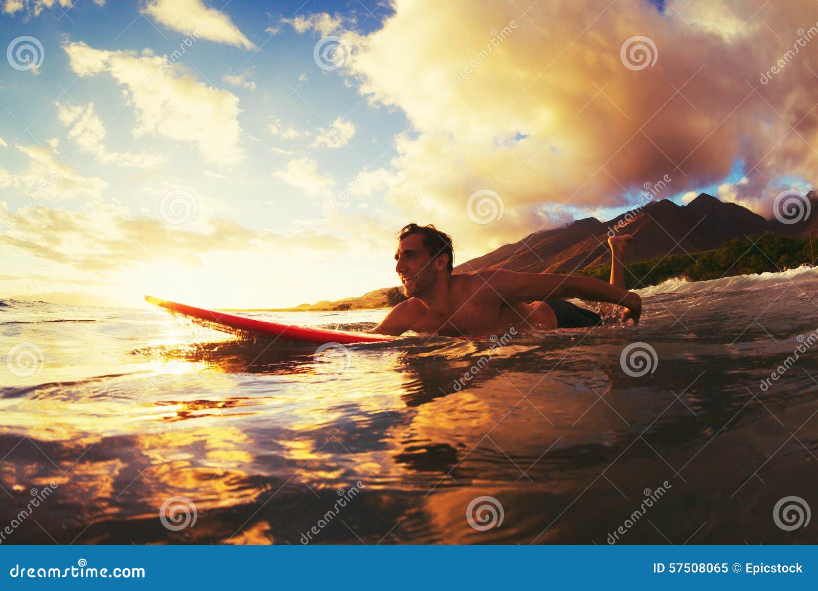 Surfing at Sunset stock image. Image of happy, shorebreak - 57508065