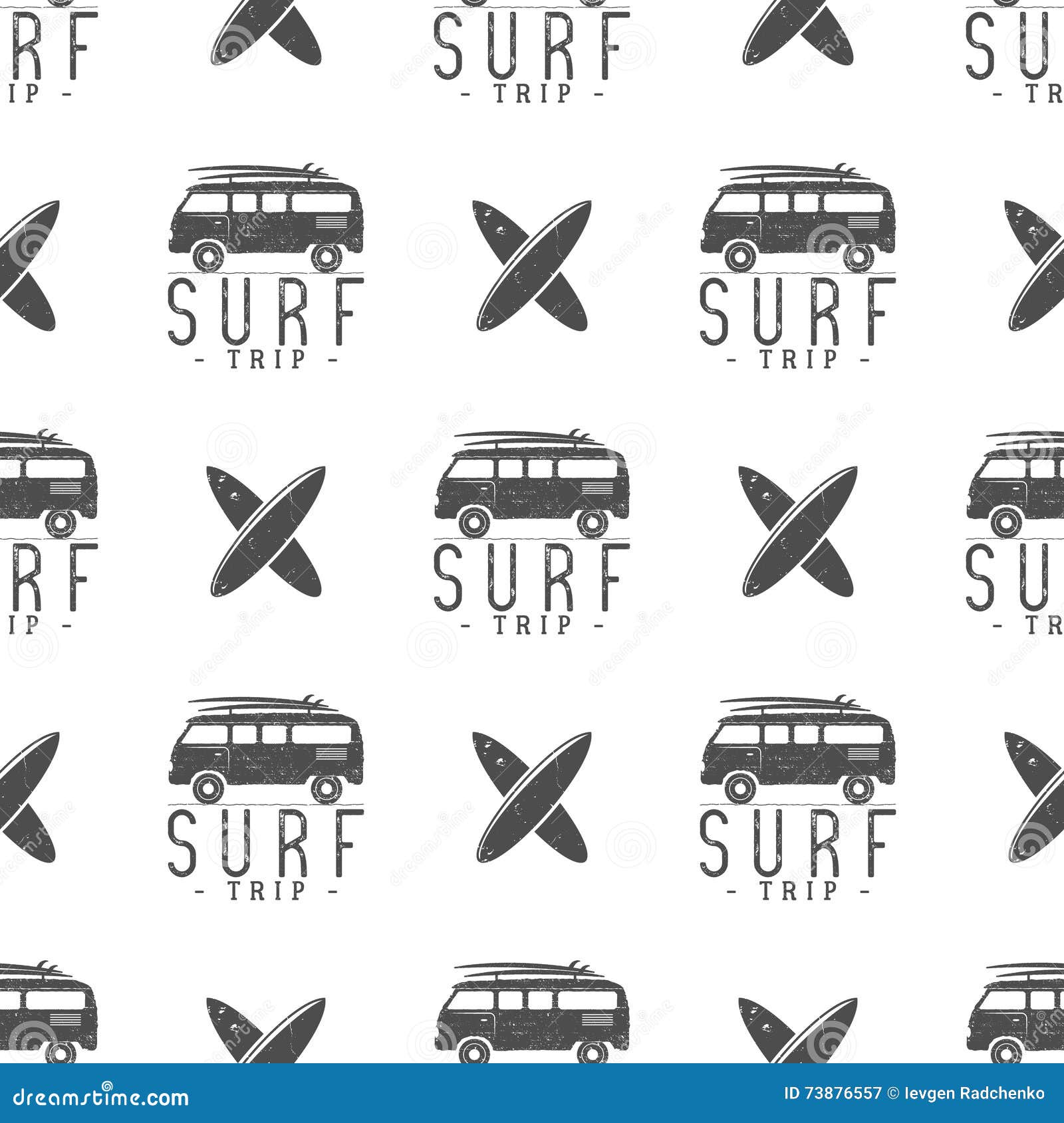Surfing Trip Pattern Design. Summer Seamless with Surfer Van ...