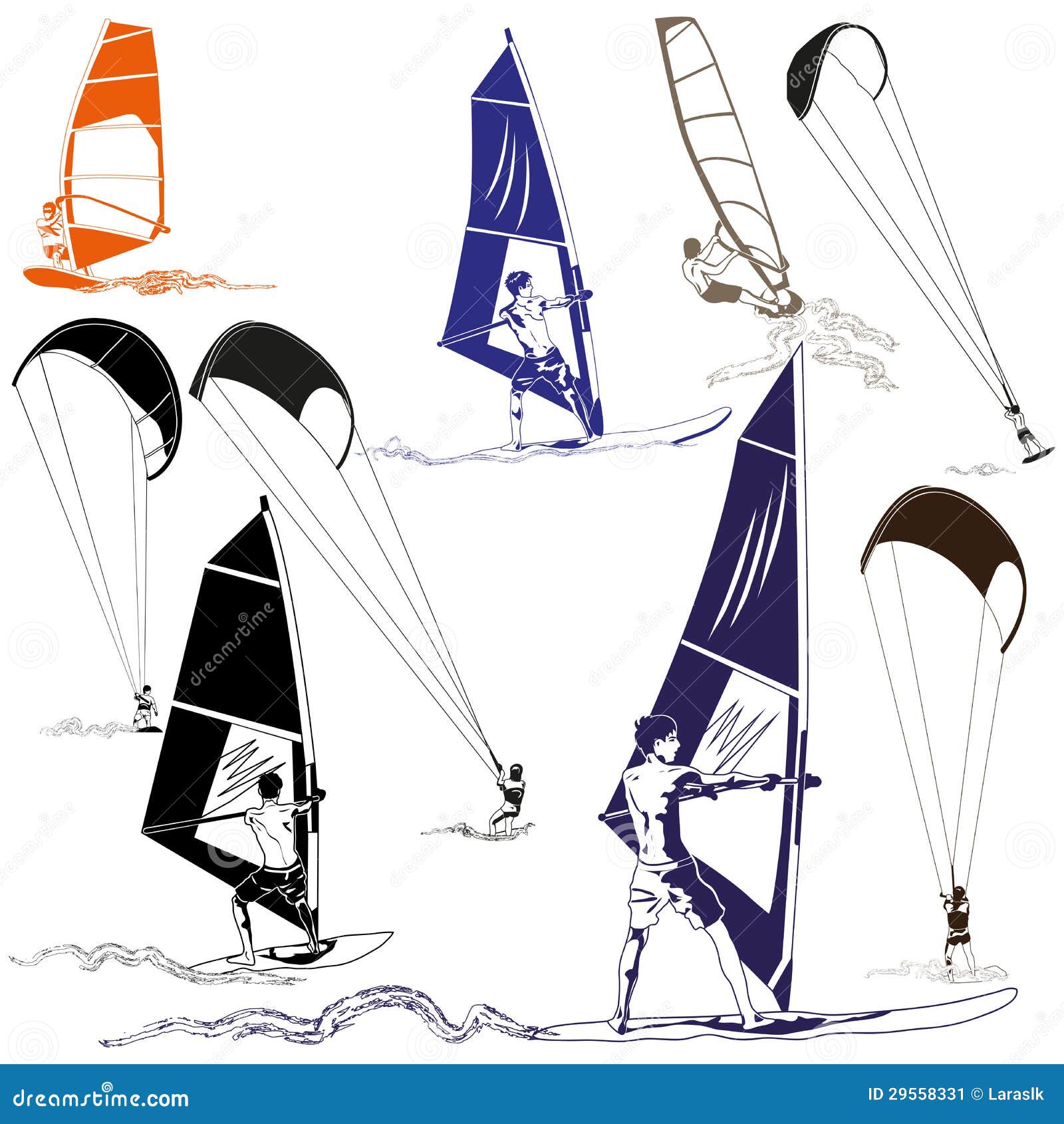 Surfistas Do Papagaio E Do Vento Ilustração do Vetor - Ilustração de ...