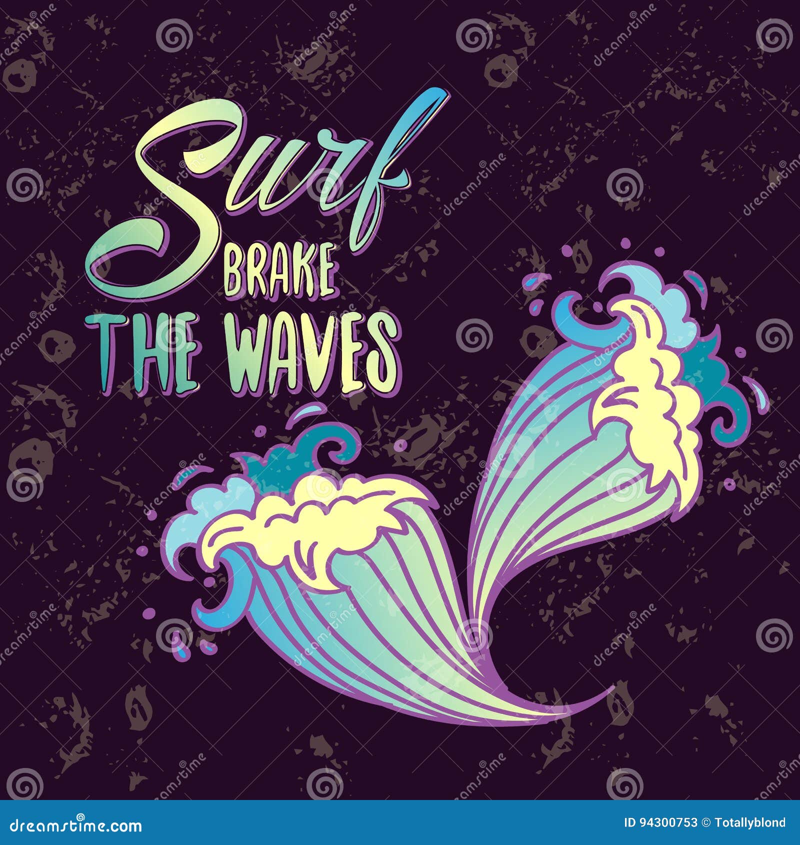 Surfs Breake The Waves Lettering With Cartoon Waves | CartoonDealer.com ...
