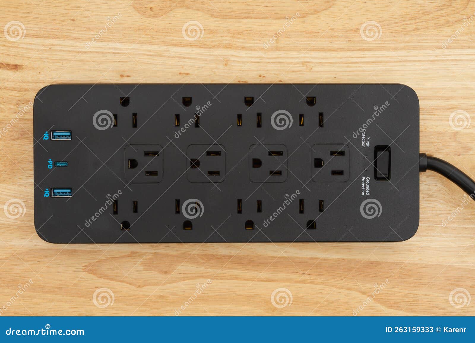 Surge Protector with USB Protection on Wood Desk Stock Image - Image of ...