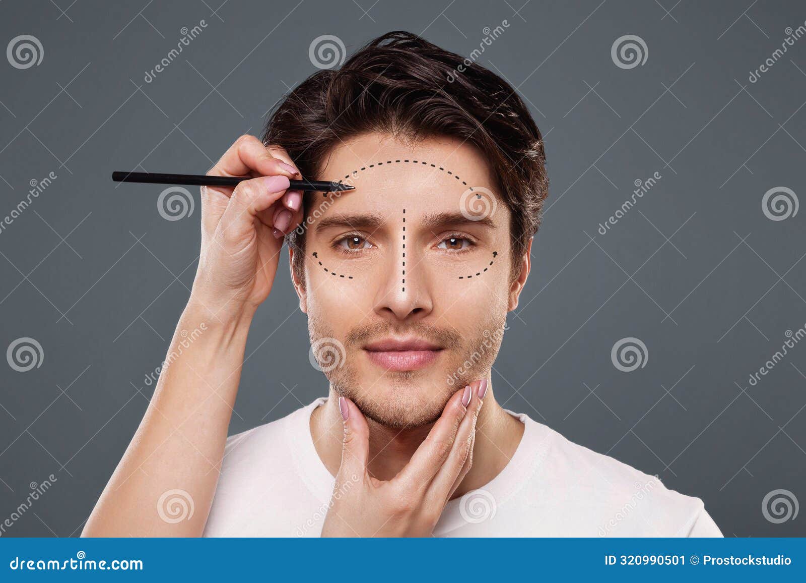 Surgeon Drawing Marks on Male Face, Panorama Stock Image - Image of ...