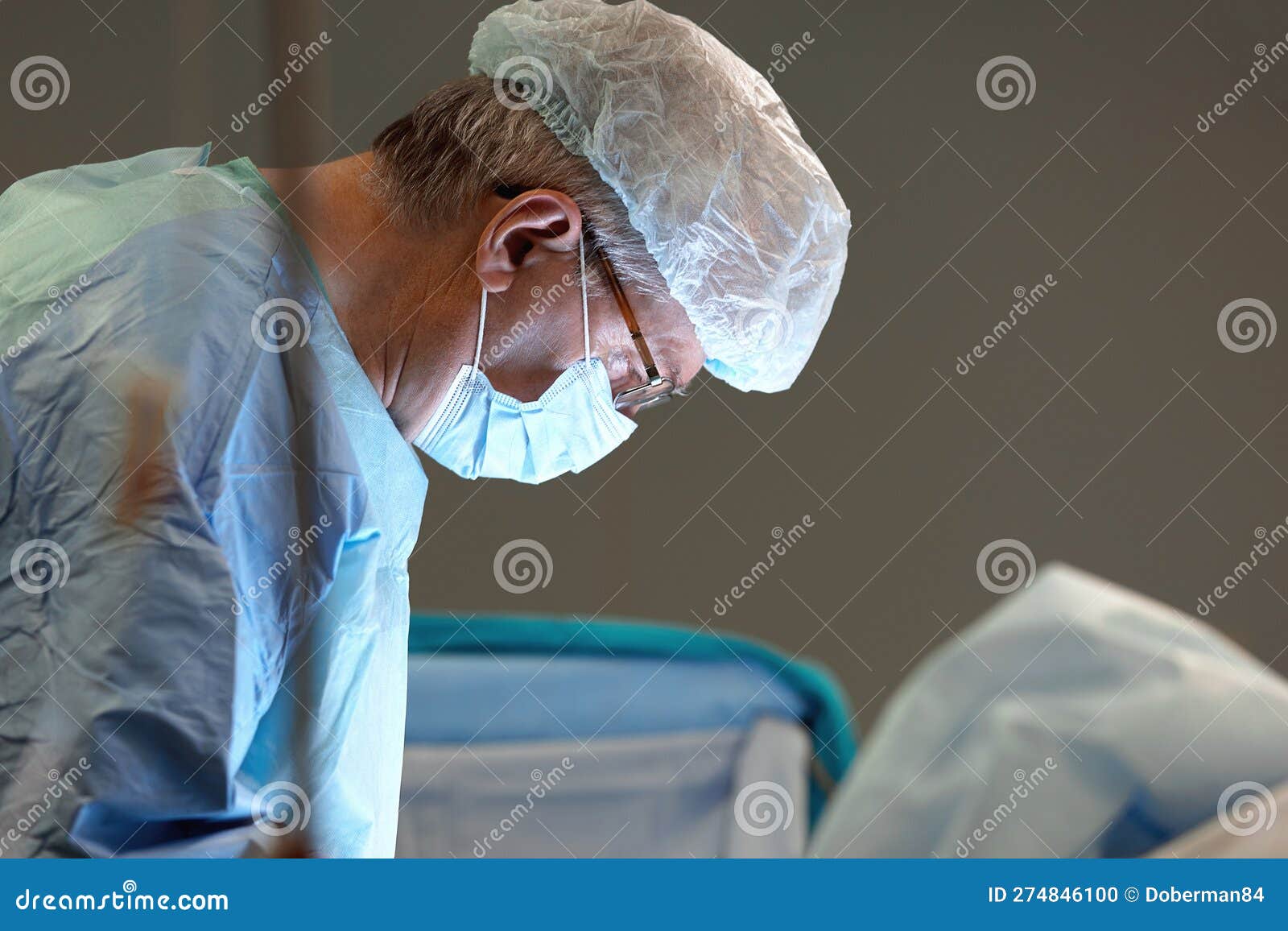 Surgeon Face in Operating Room, Stressful Operation, Surgeon Performs ...