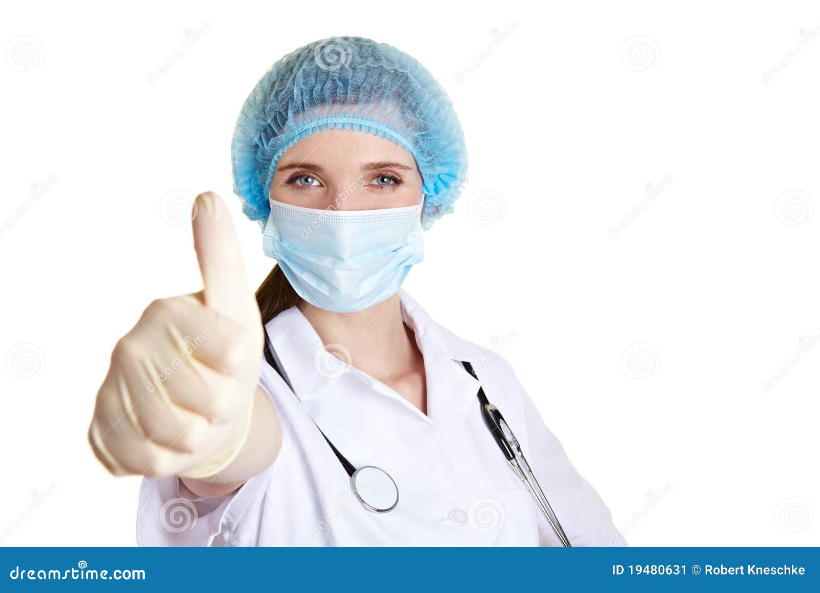 Surgeon holding thumb up stock image. Image of mask, doctor - 19480631