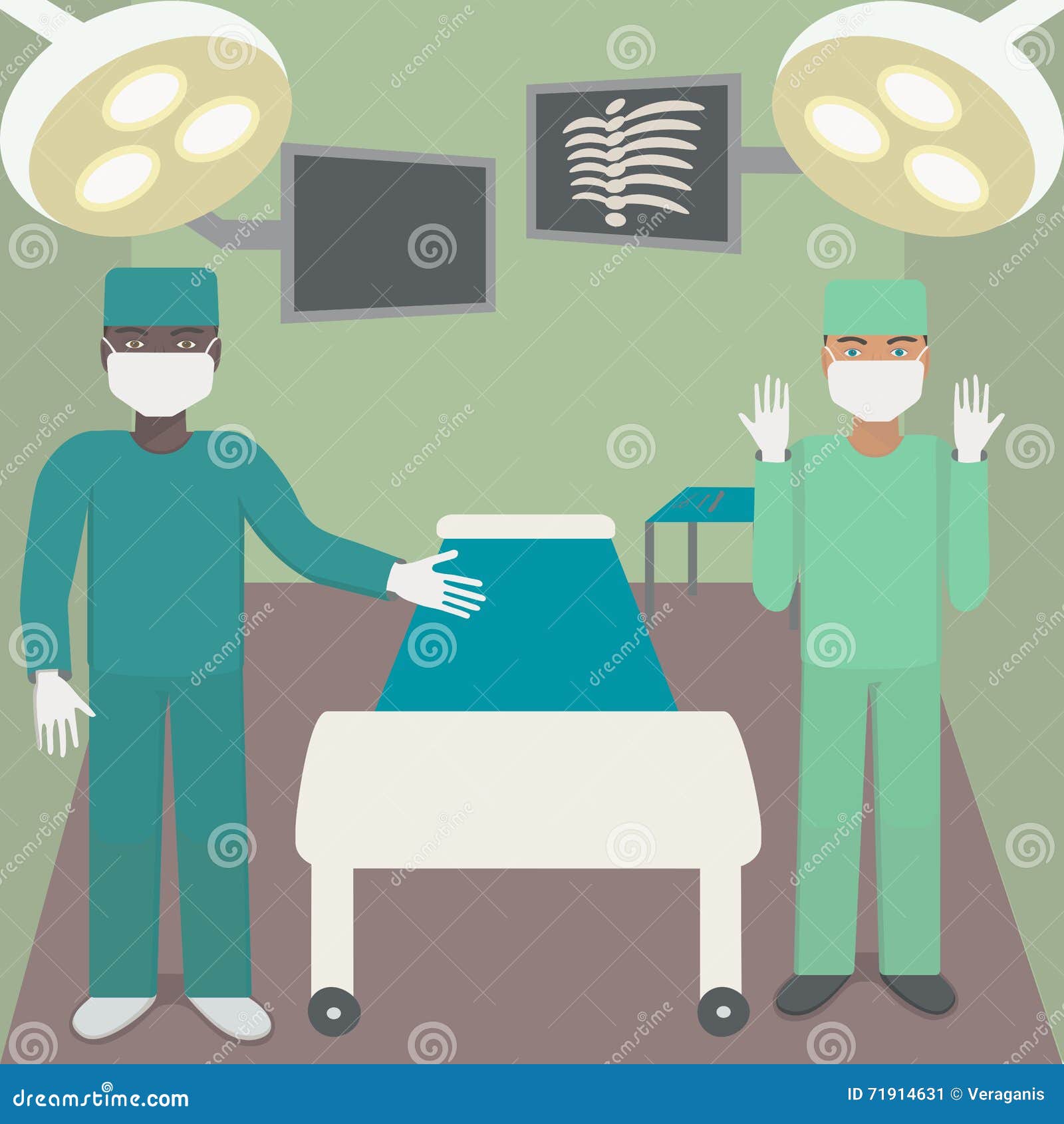 Surgeon in the Operating Room with a Partner. Operating with Shadowless ...