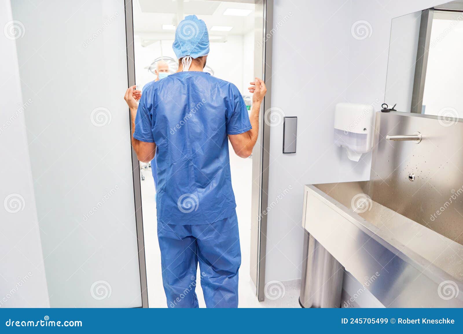 Surgeon Stands in Front of the Operating Room after Disinfection Stock ...