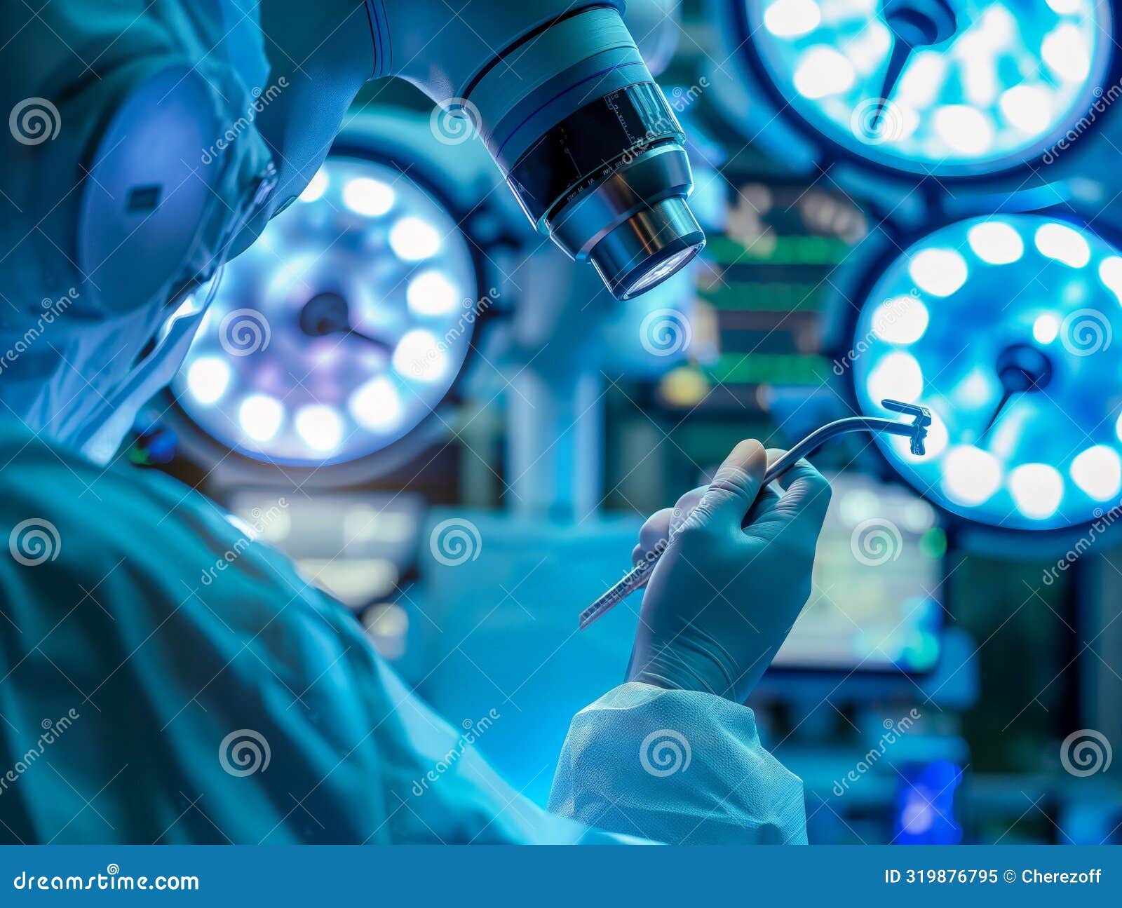 Surgeon Using Microscope in Operating Room Stock Image - Image of room ...