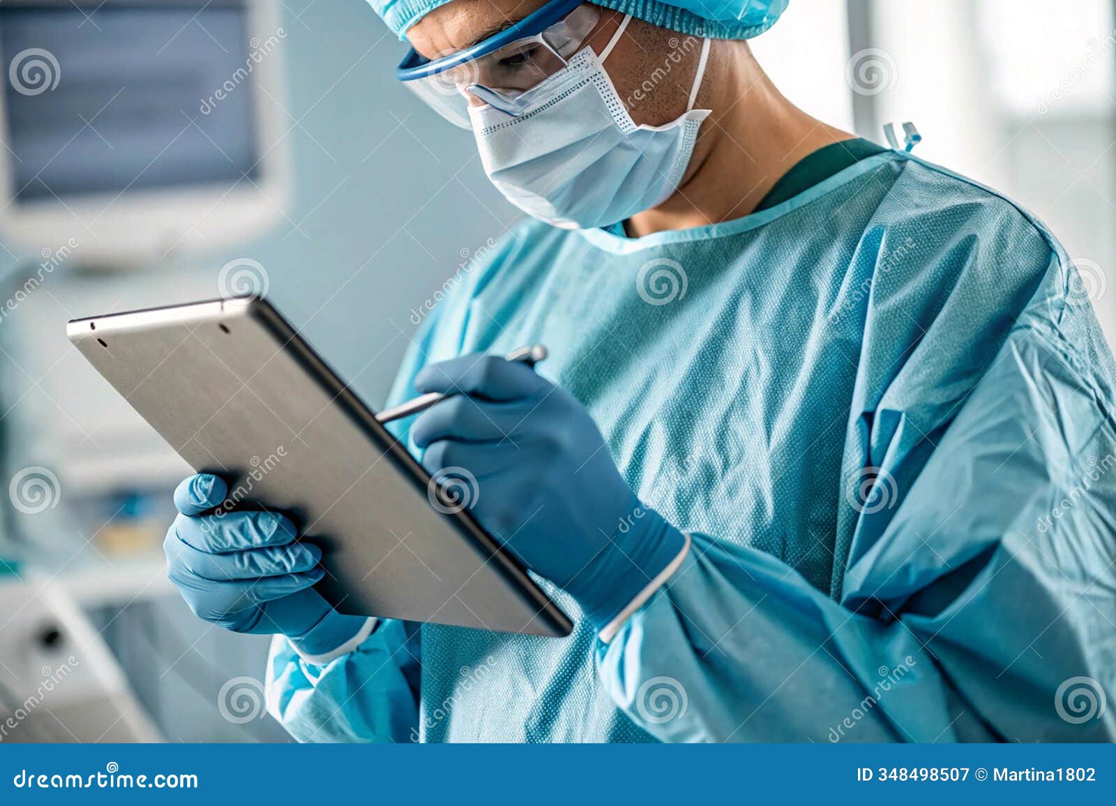 Surgeon Man with a Tablet in the Operating Room Stock Illustration ...