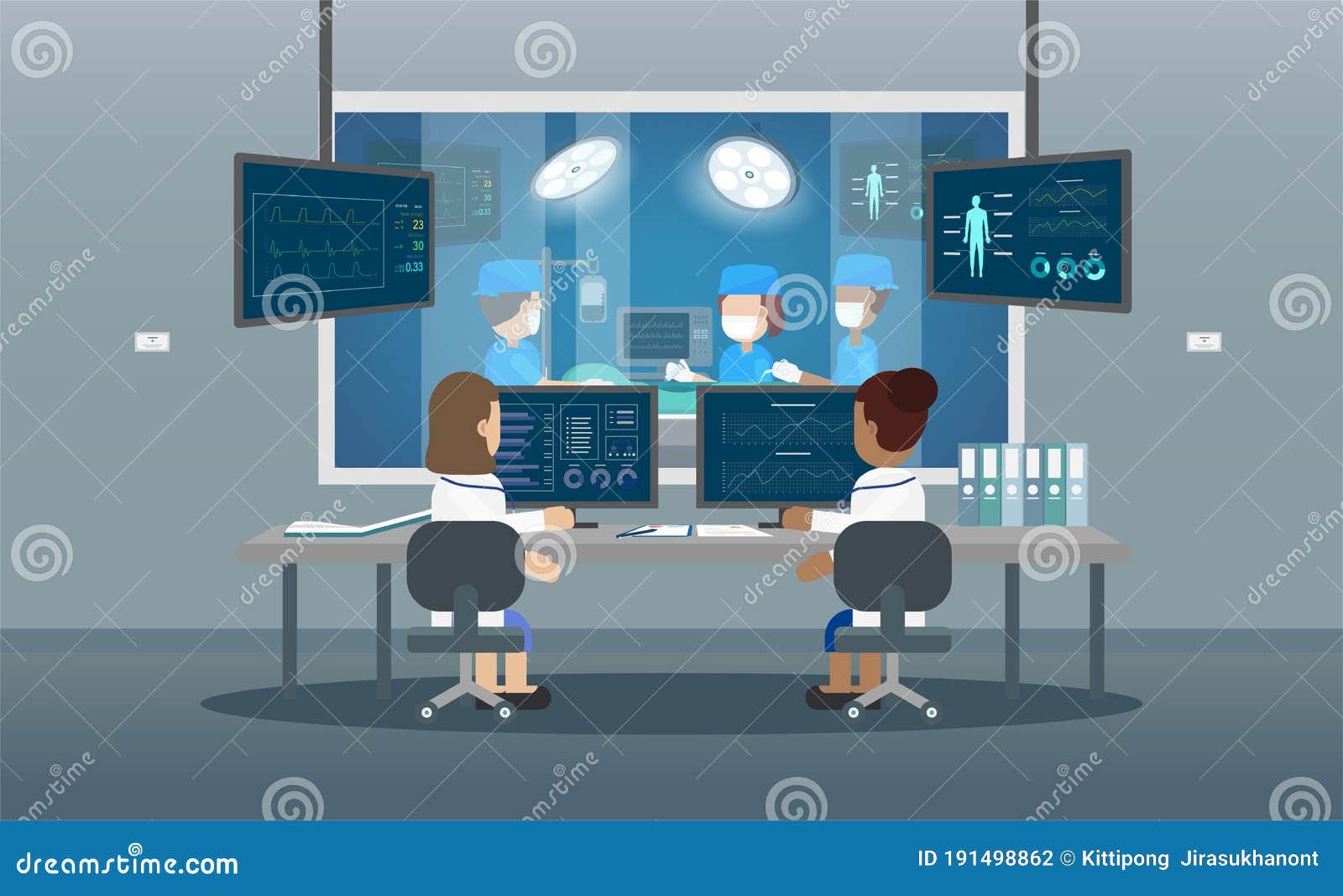 Surgeon Team in Surgery Room Stock Vector - Illustration of monitor ...