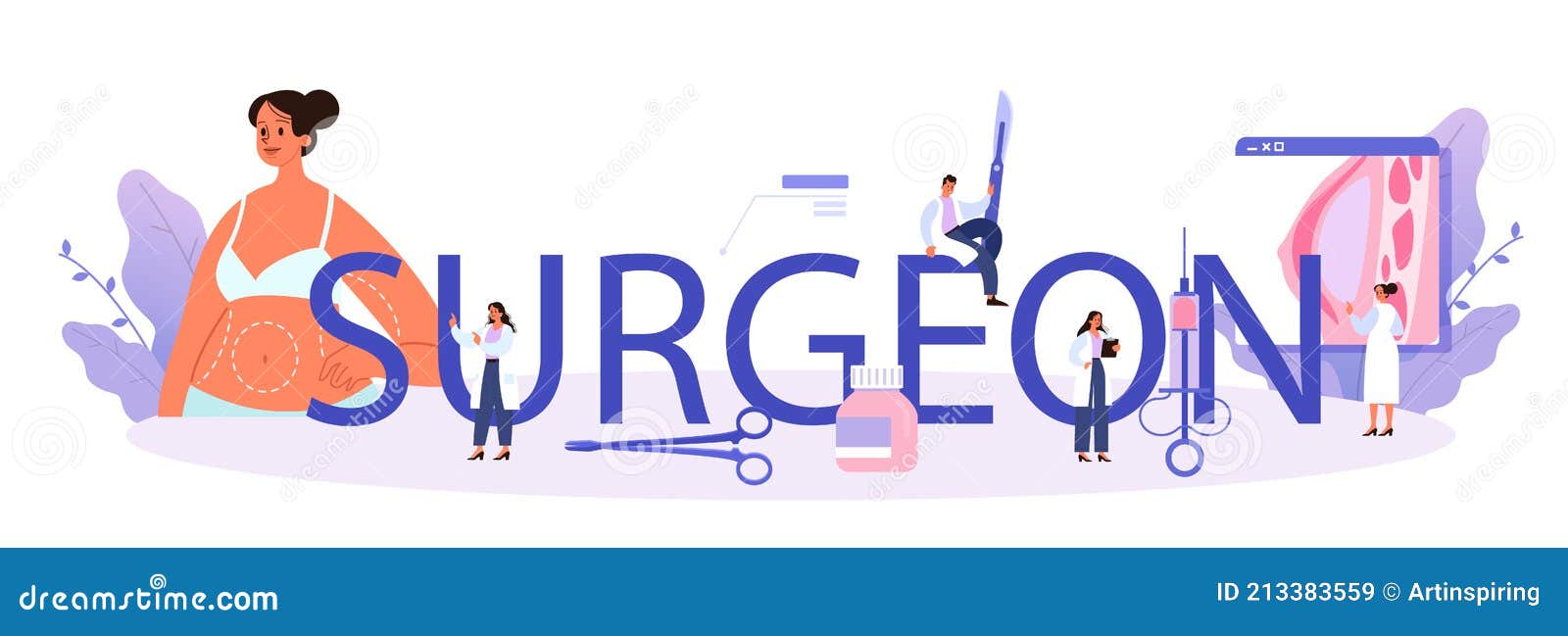 Surgeon Typographic Header. Idea of Body and Face Correction Stock ...