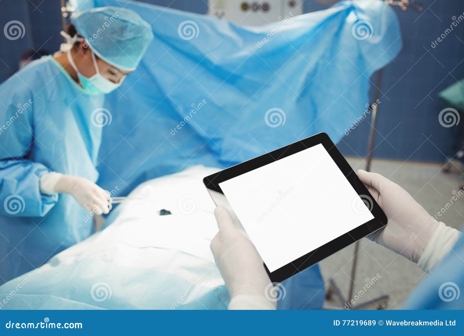 Surgeon Using Digital while Nurse Operating Patient in Operation Room ...