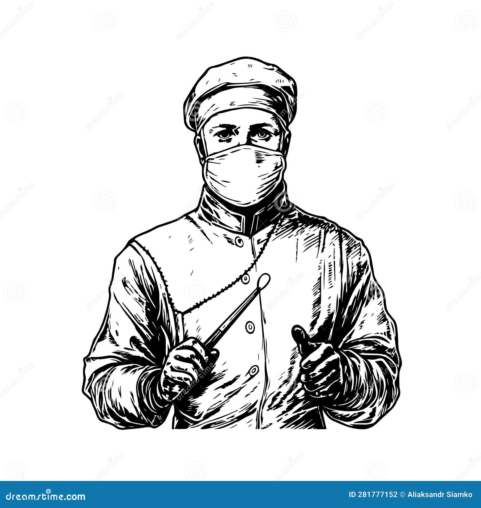 Surgeon Vector Drawing. Isolated Hand Drawn, Engraved Style ...