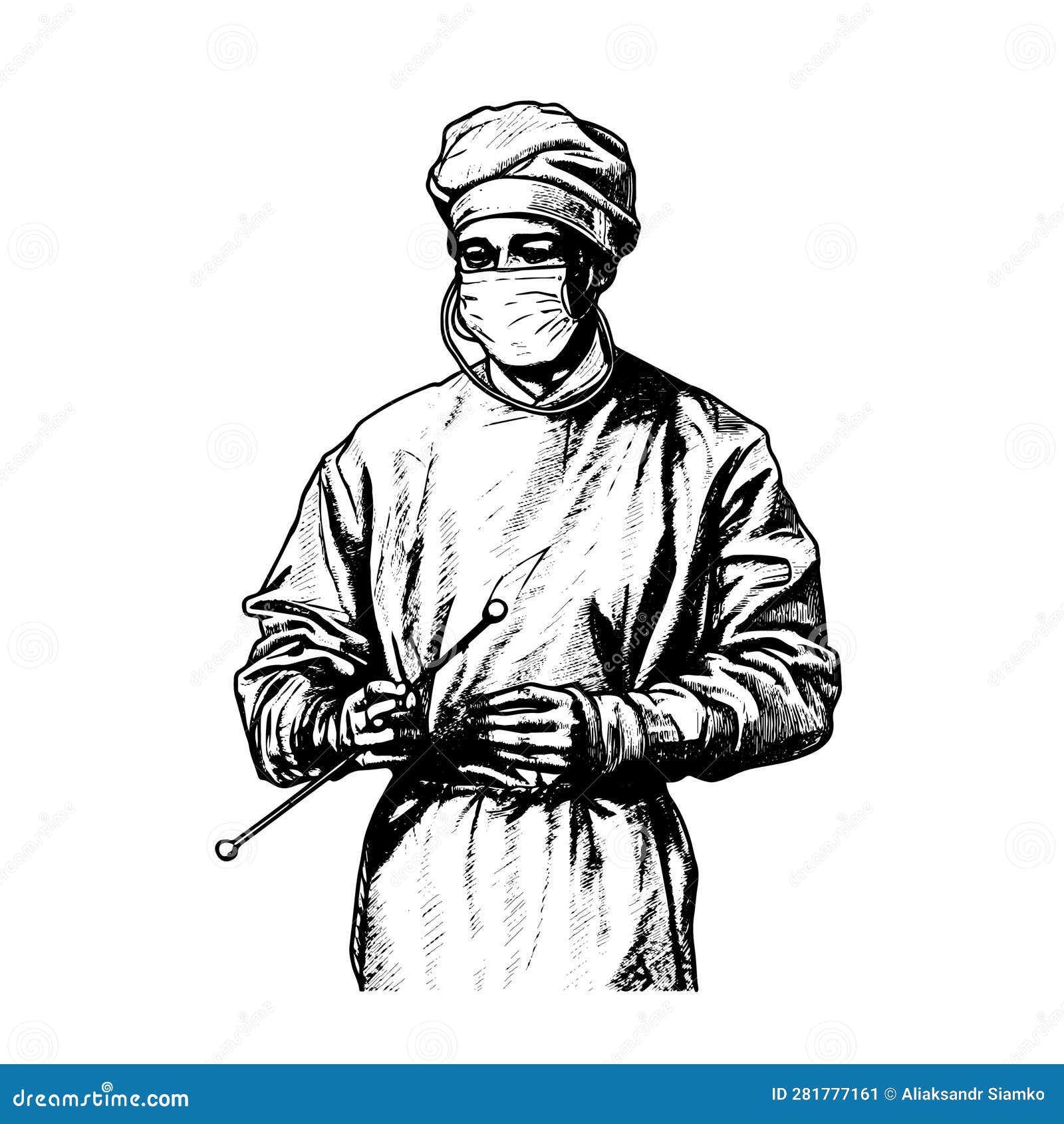 Surgeon Vector Drawing. Isolated Hand Drawn, Engraved Style ...