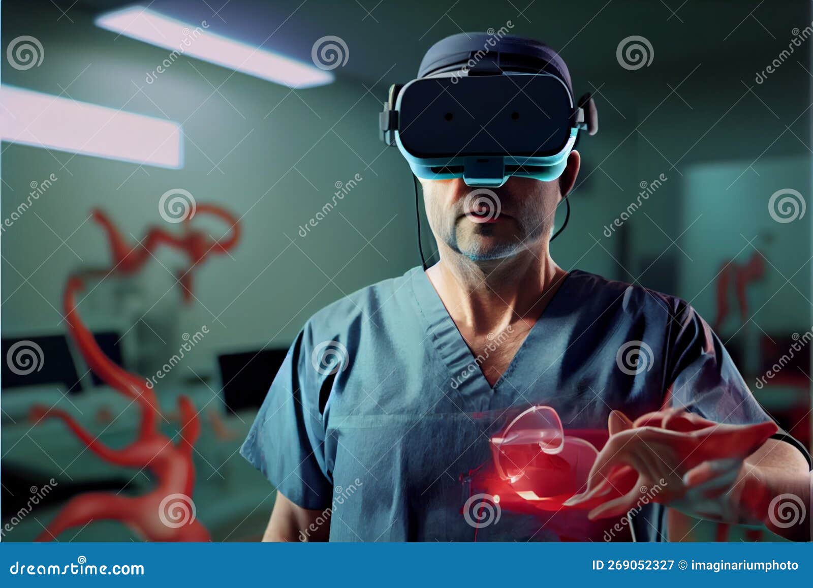 Surgeon Wearing Augmented Reality VR Glasses Perform Brain Surgery with ...
