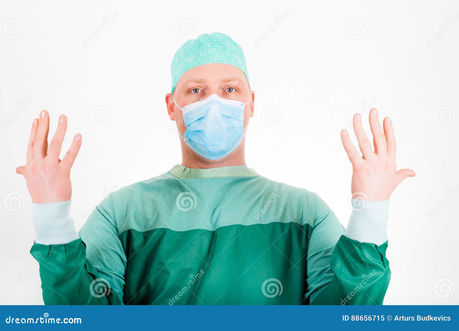 Surgeon Wearing Surgical Mask and Cap Getting Ready for Surgery Stock ...