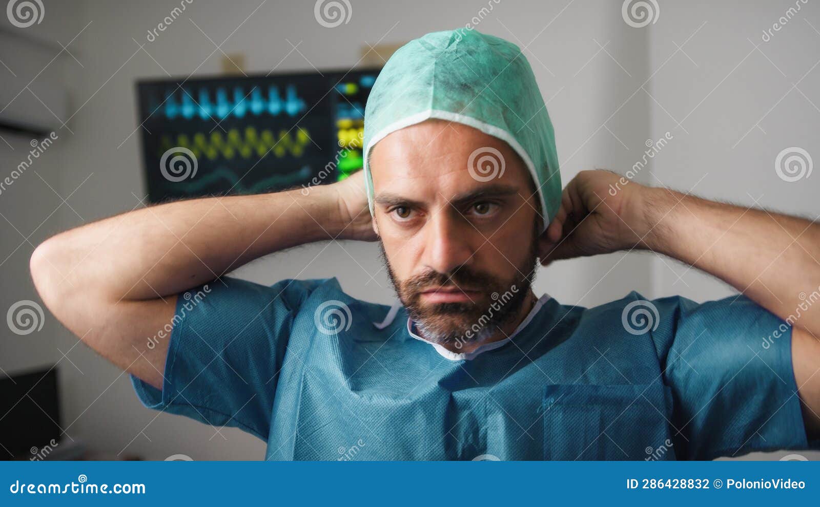 Surgeon Wears Green Surgical Cap Stock Photo - Image of operating ...