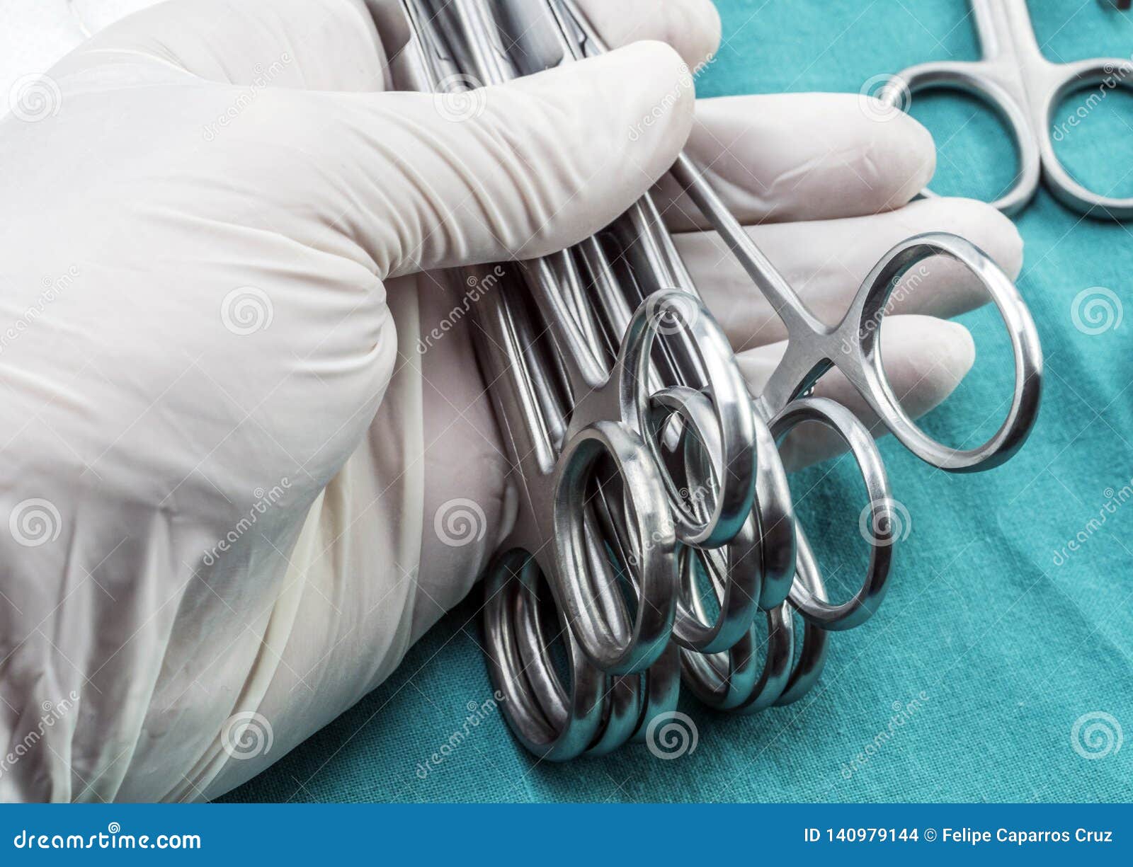 Surgeon Working in Operating Room, Hands with Gloves Holding Scissors ...