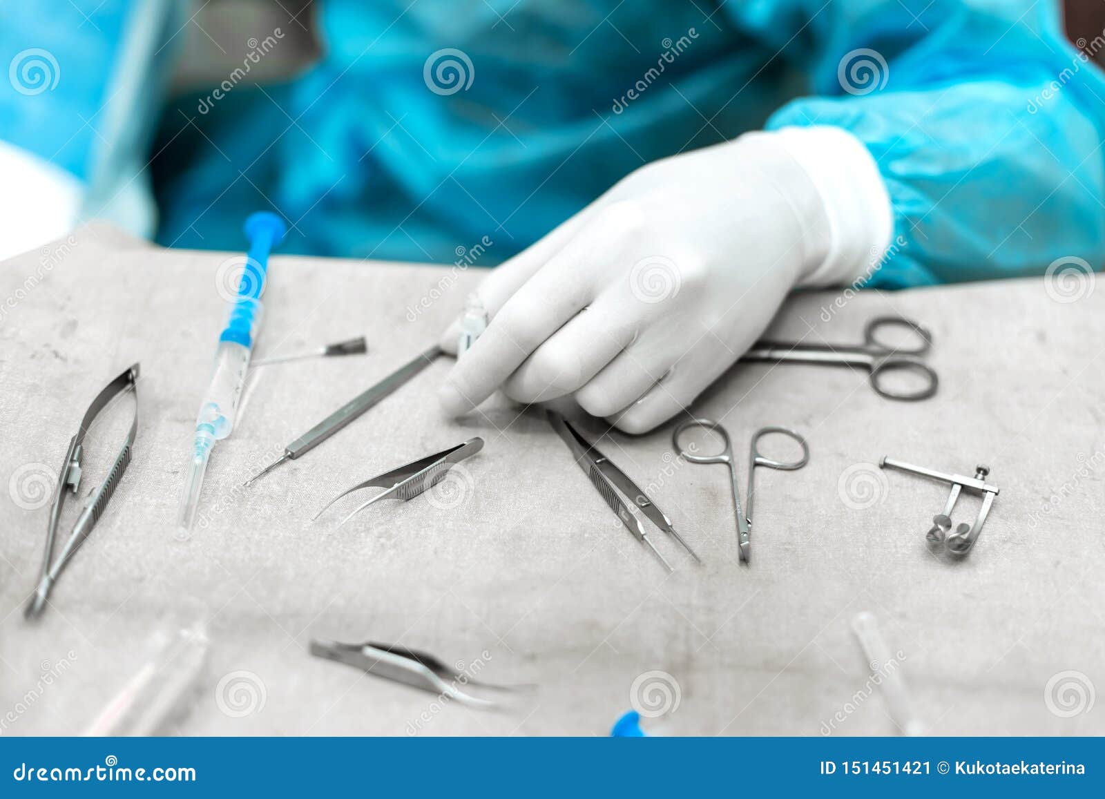 Surgeons Hand Taking Scissors, Forceps and Surgical Instruments on ...