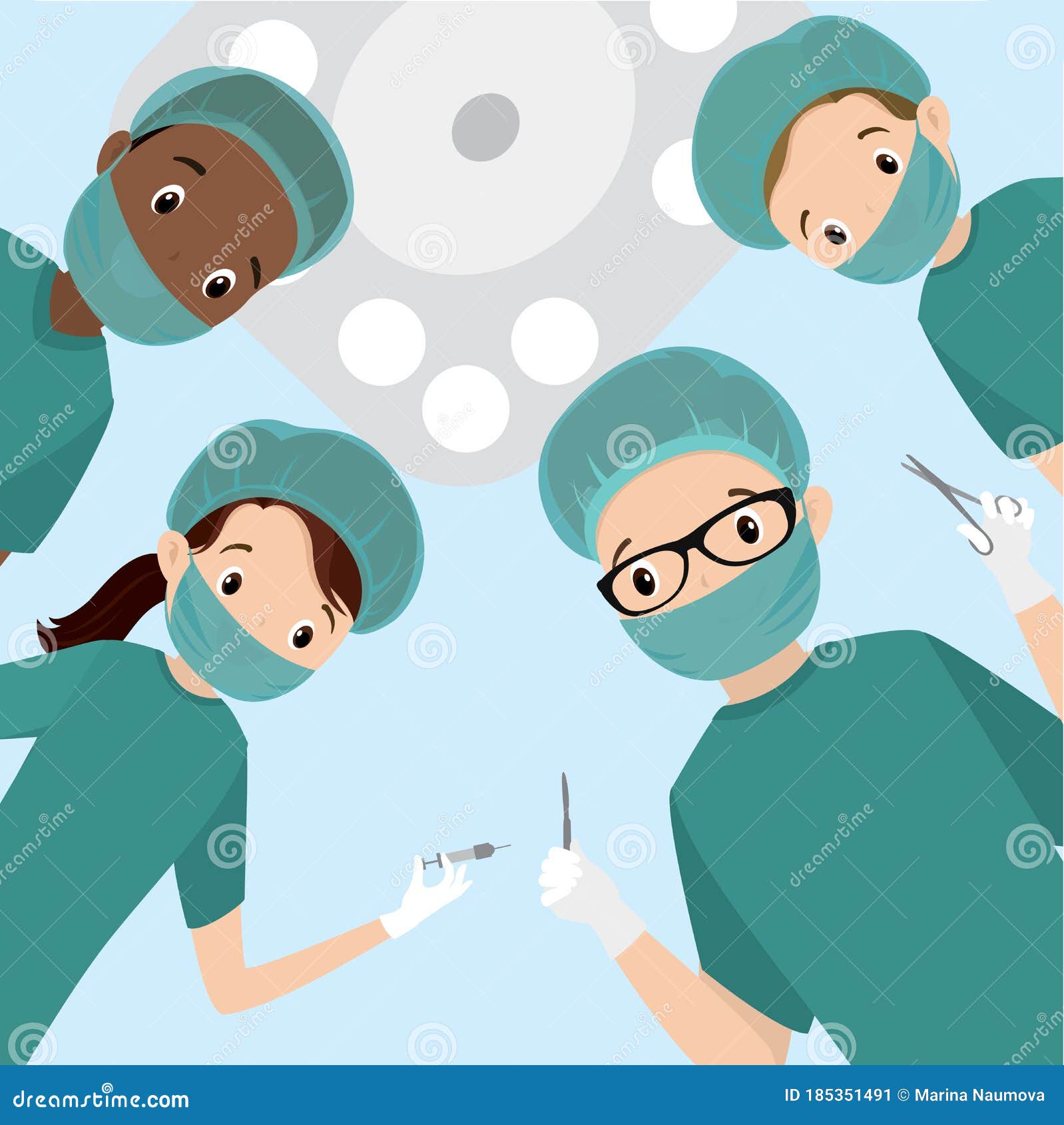 Surgeons Perform Operation And Make An Incision. Patient Lies On ...