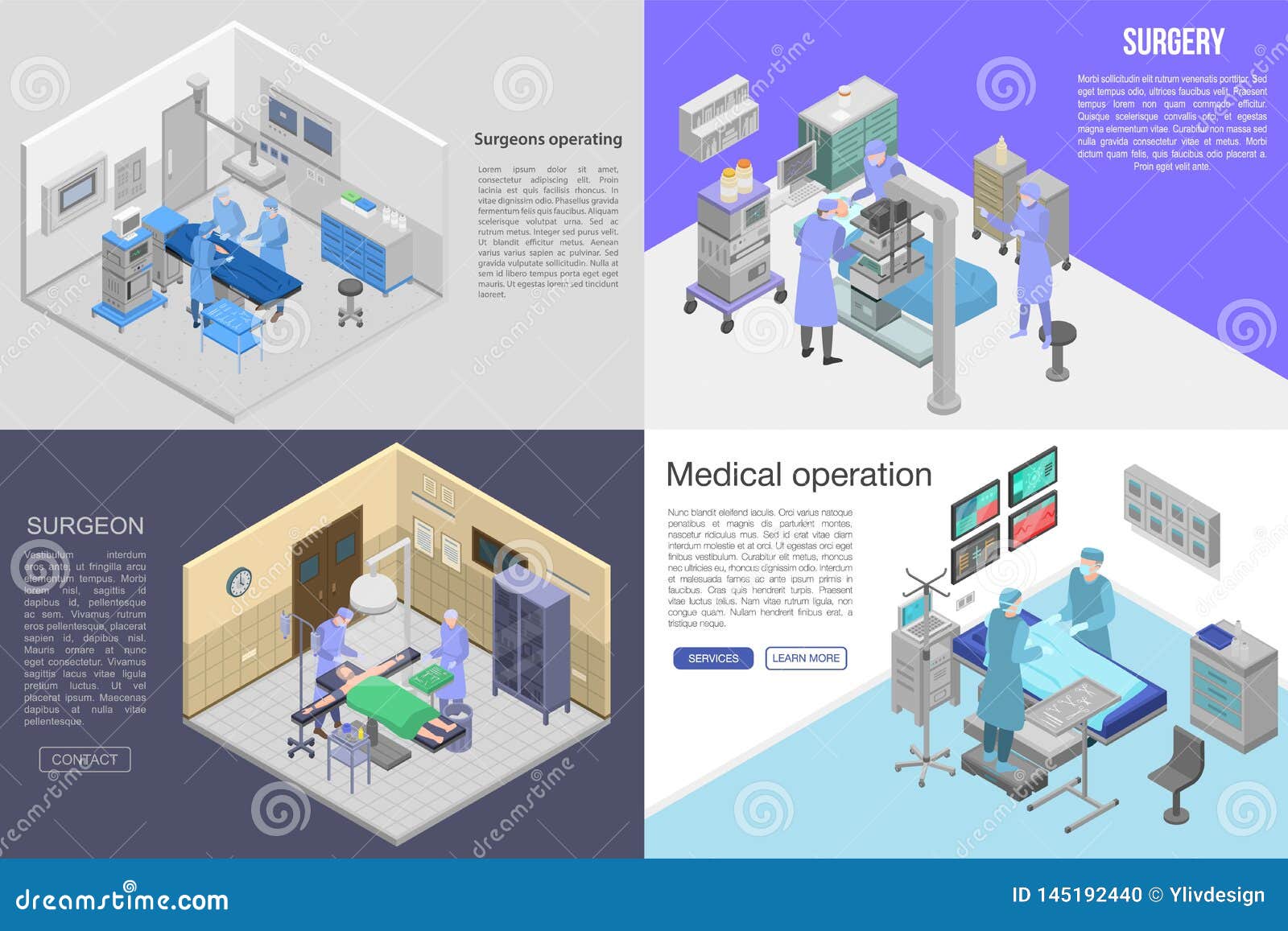 Surgeons Operating Banner Set, Isometric Style Stock Vector ...
