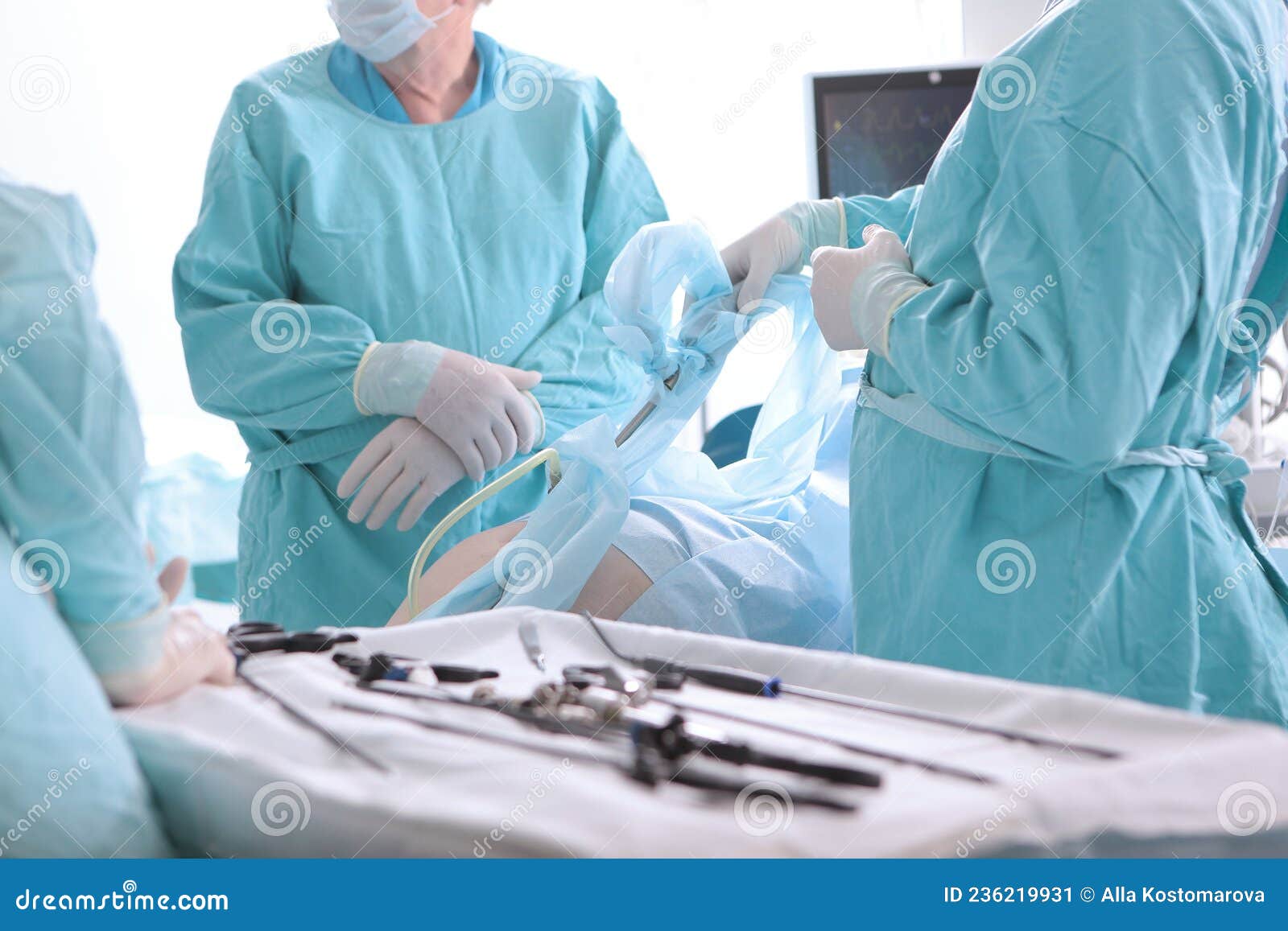 Surgeons Perform Laparoscopic Surgery. Laparoscopic Surgery. Operation ...
