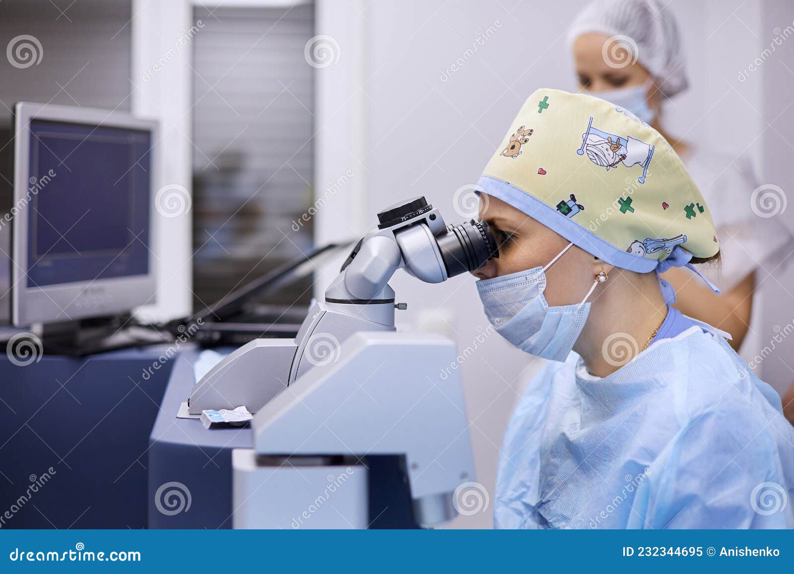 The Surgeon Uses a Microscope during Surgery Stock Image - Image of ...