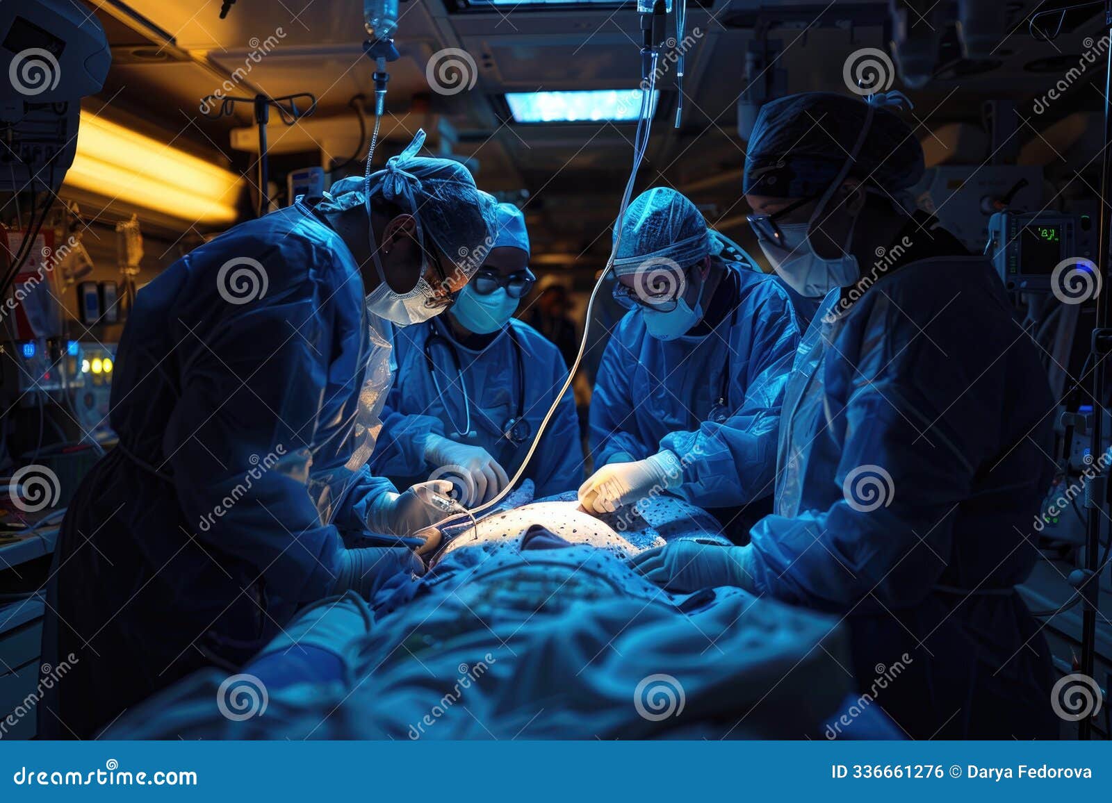 Surgeons Performing Intense Surgical Procedure in Operating Room with ...