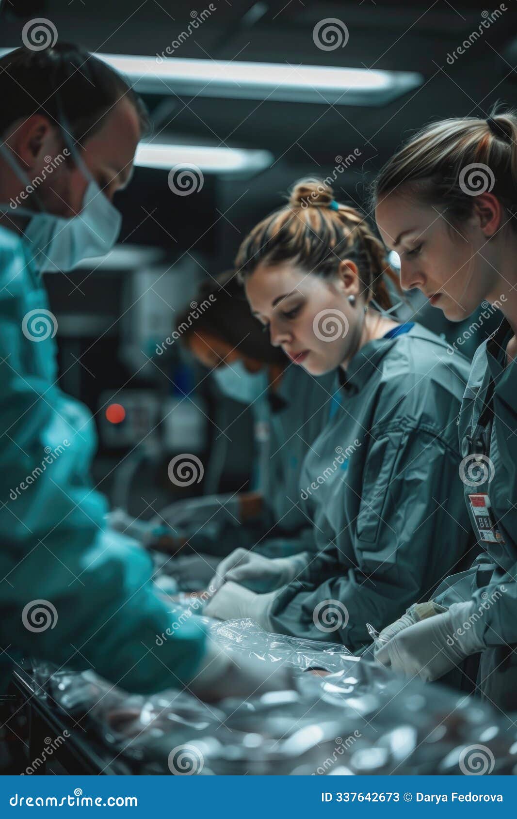 Surgeons Performing Intense Surgical Procedure in Operating Room with ...