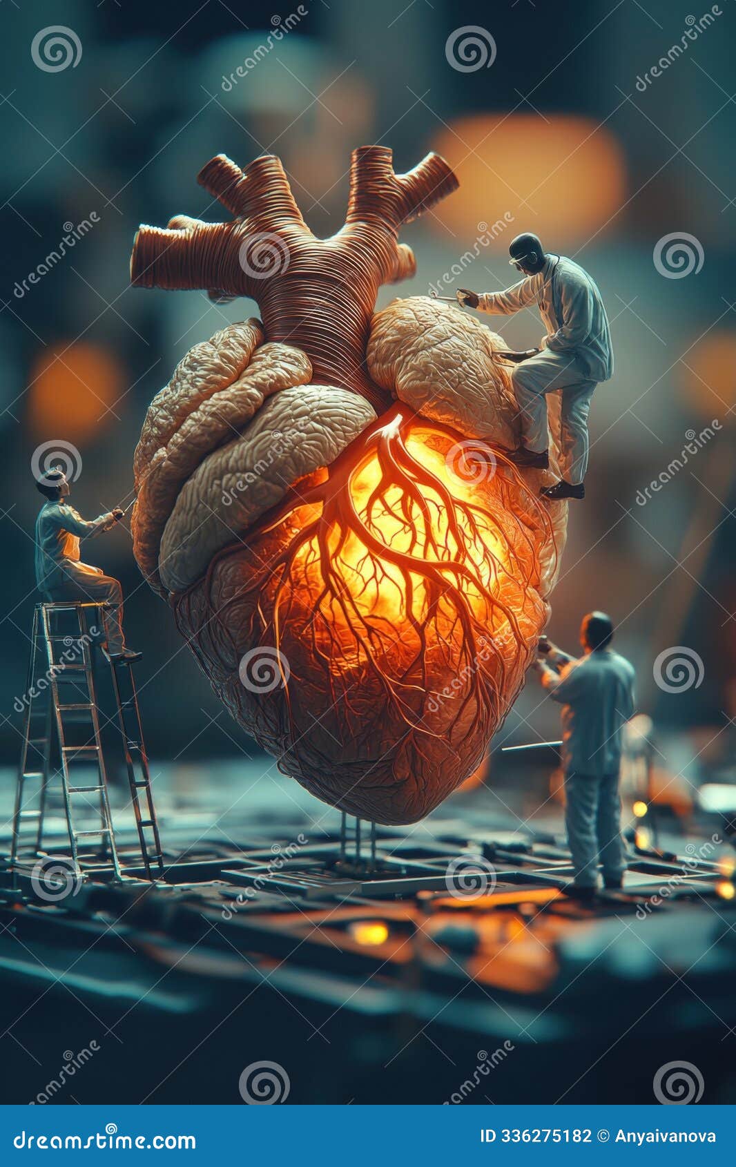 Surgeons Working on a Glowing Human Heart in High-Tech Laboratory Stock ...