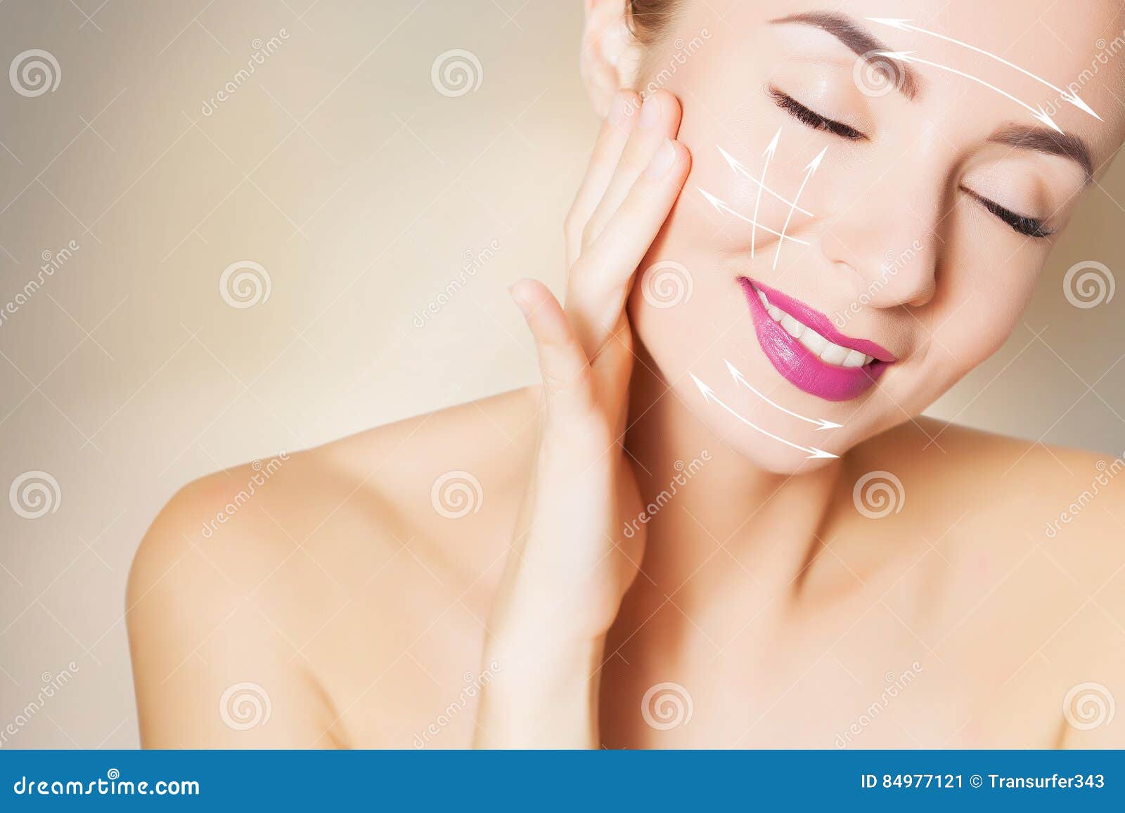Surgery Marks on Face of Beautiful Woman Stock Image - Image of care ...