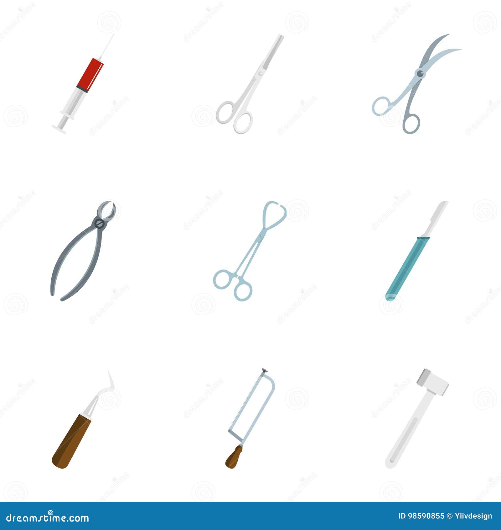 Surgery Tools Icon Set, Flat Style Stock Vector - Illustration of color ...