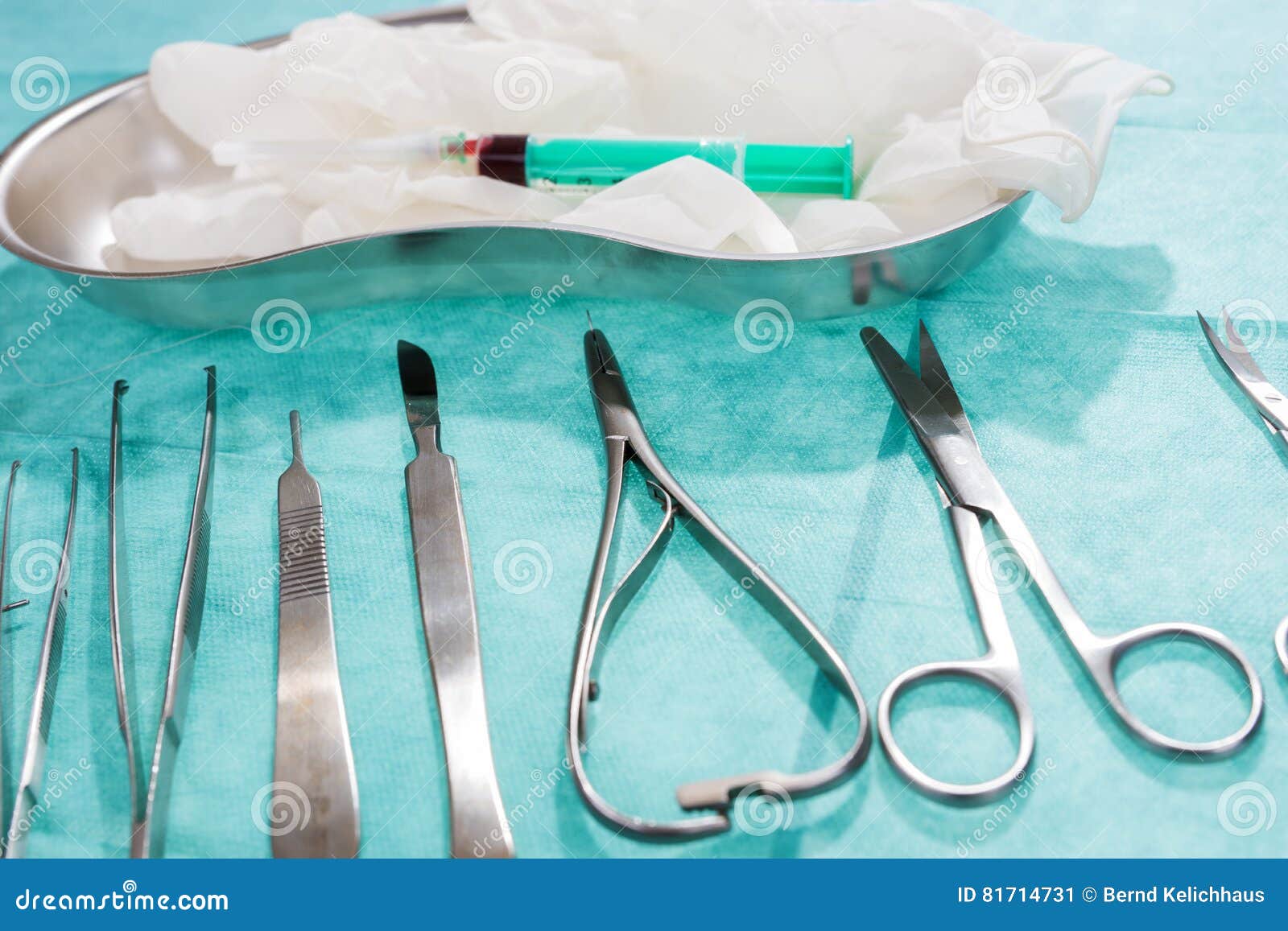 Surgical Instruments on Green Gauze Stock Image - Image of device ...