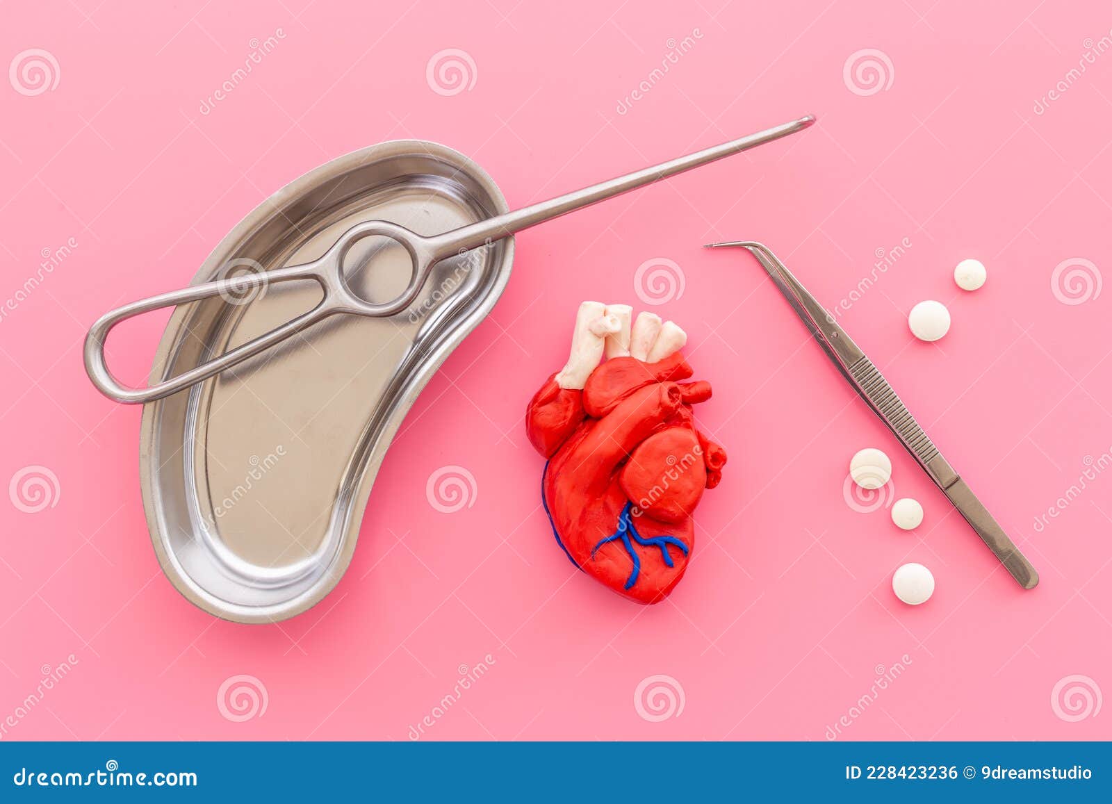 Surgical Instruments and Heart Model. Heart Surgery Concept Stock Photo ...