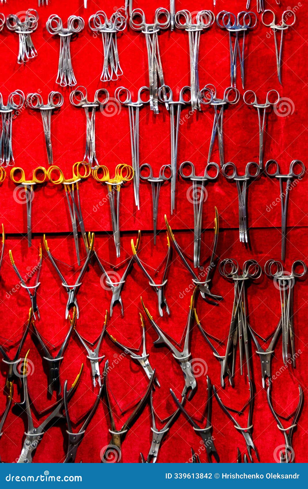 Surgical Instruments, Medical Scissors and Various Types of Clamps Hang ...