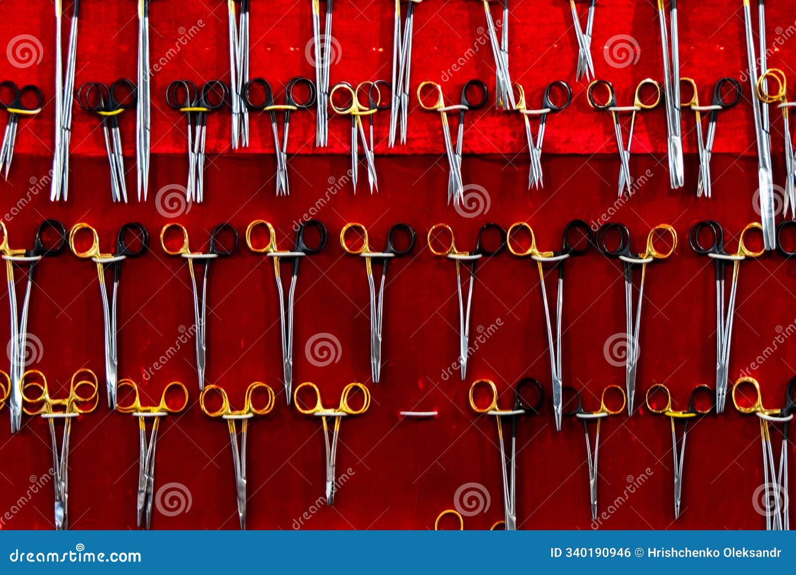 Surgical Instruments, Medical Scissors and Various Types of Clamps Hang ...