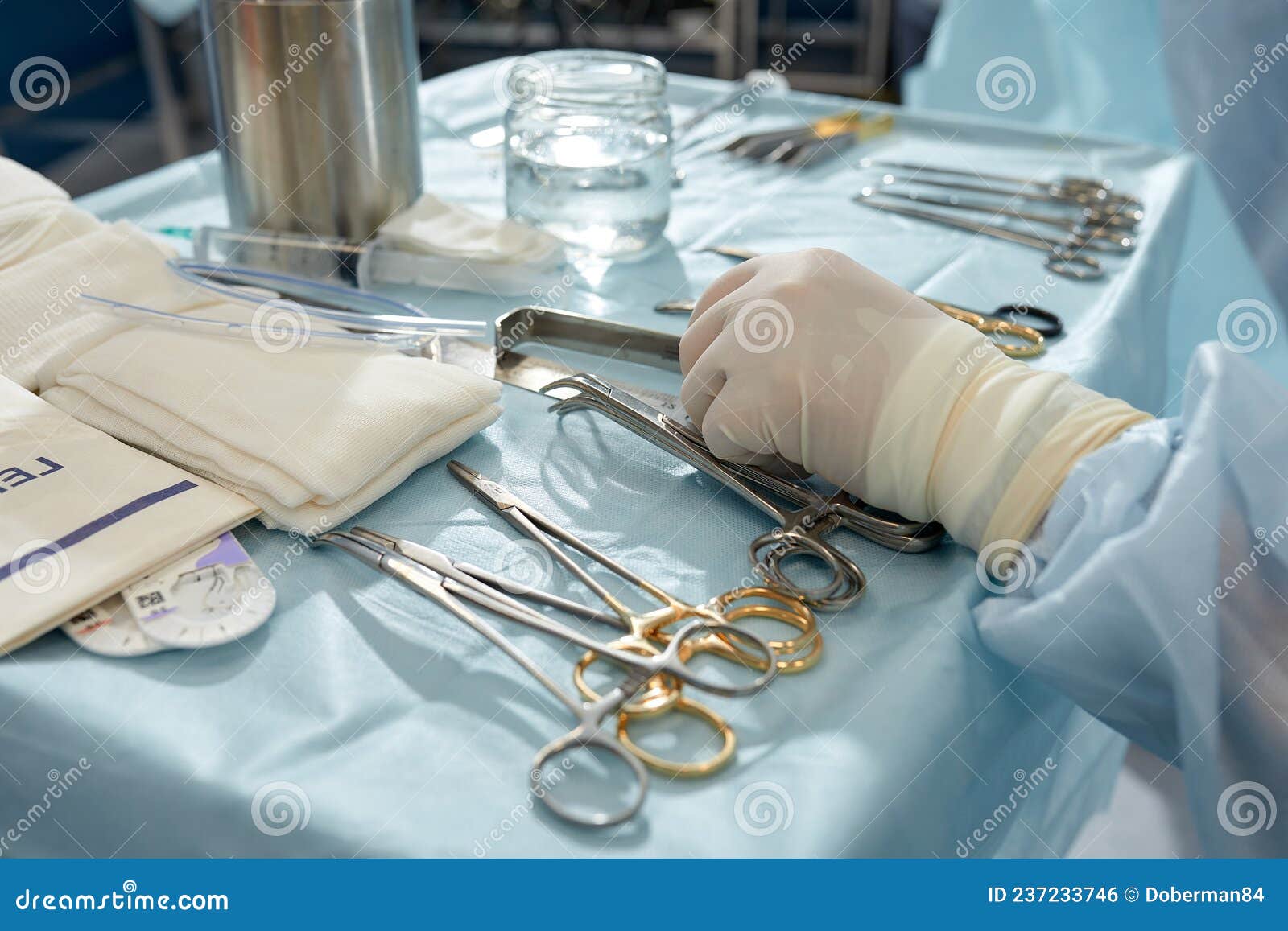 Surgical Instruments in Operating Room on Table. Stock Photo - Image of ...