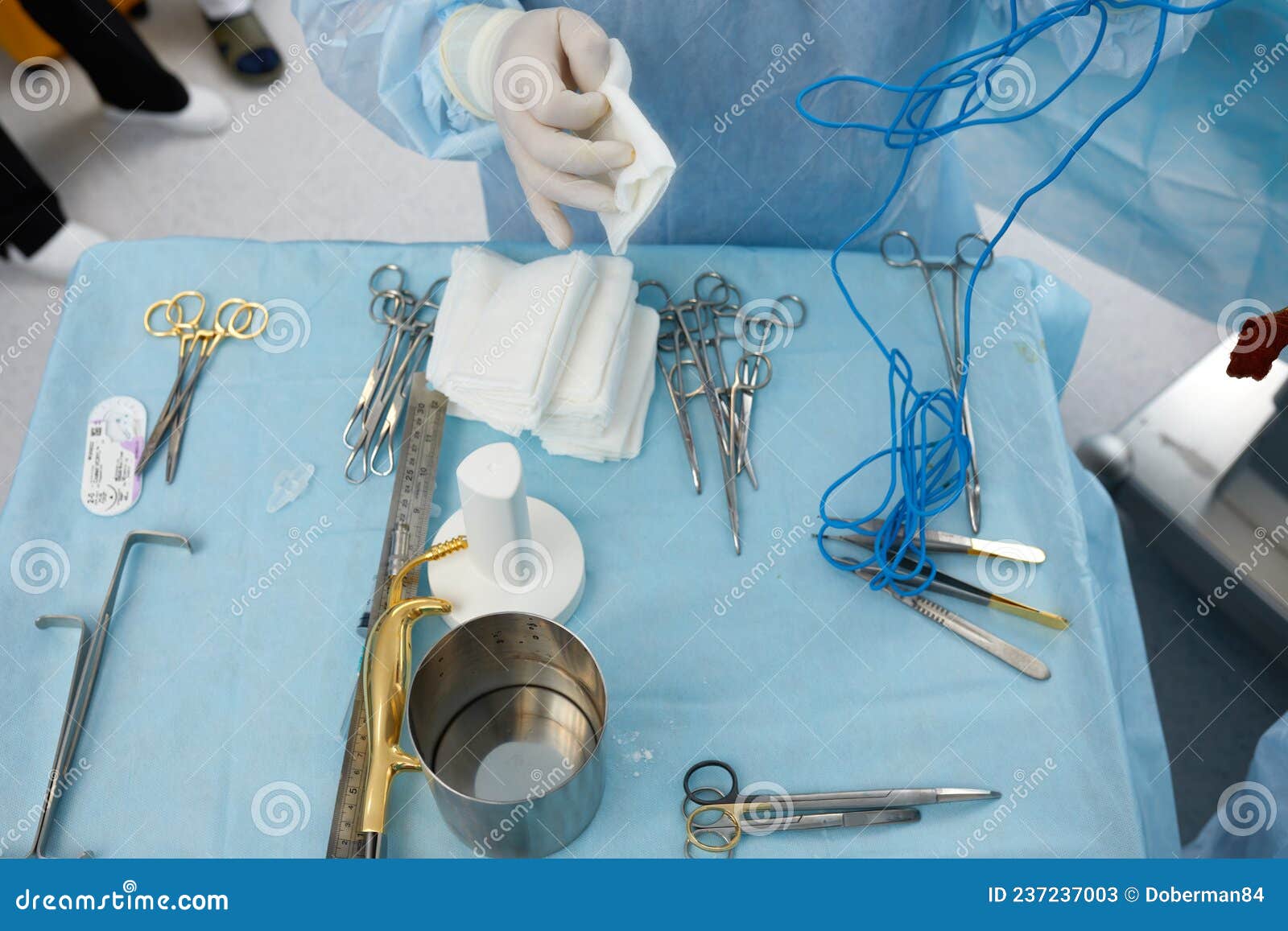 Surgical Instruments in Operating Room on Table. Stock Image - Image of ...