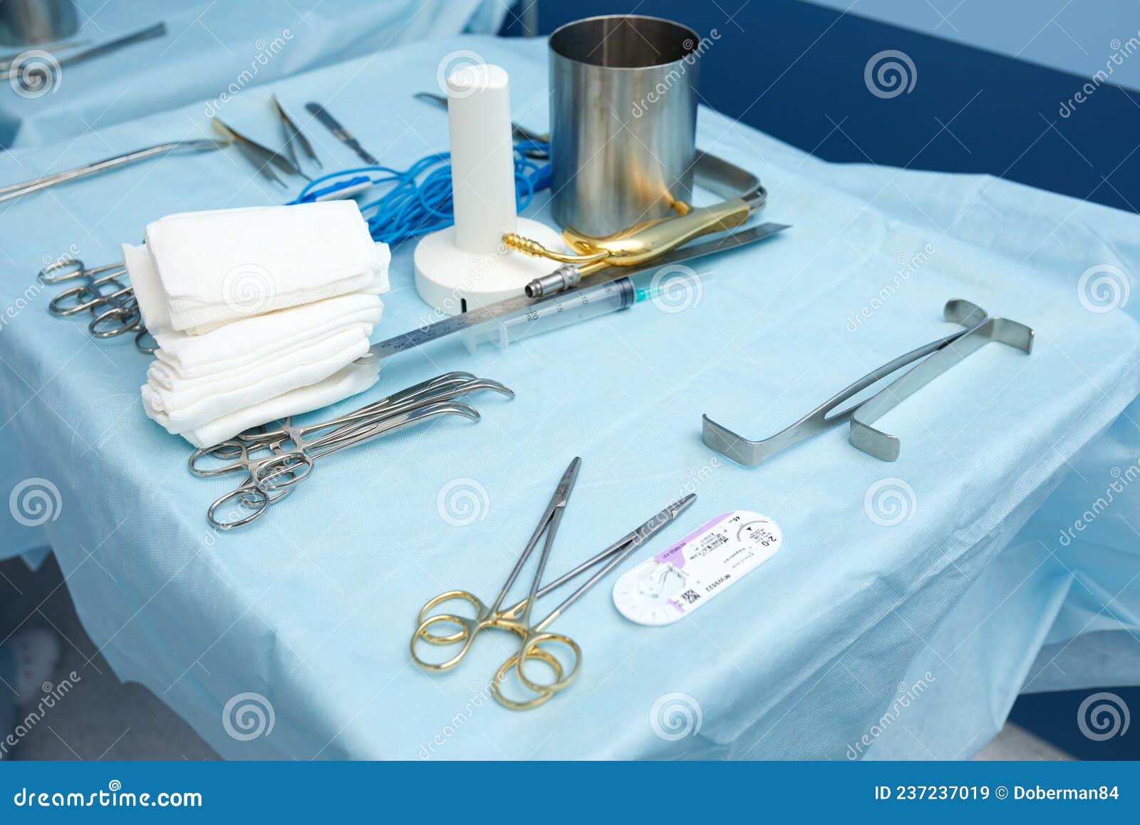 Surgical Instruments in Operating Room on Table. Stock Image - Image of ...