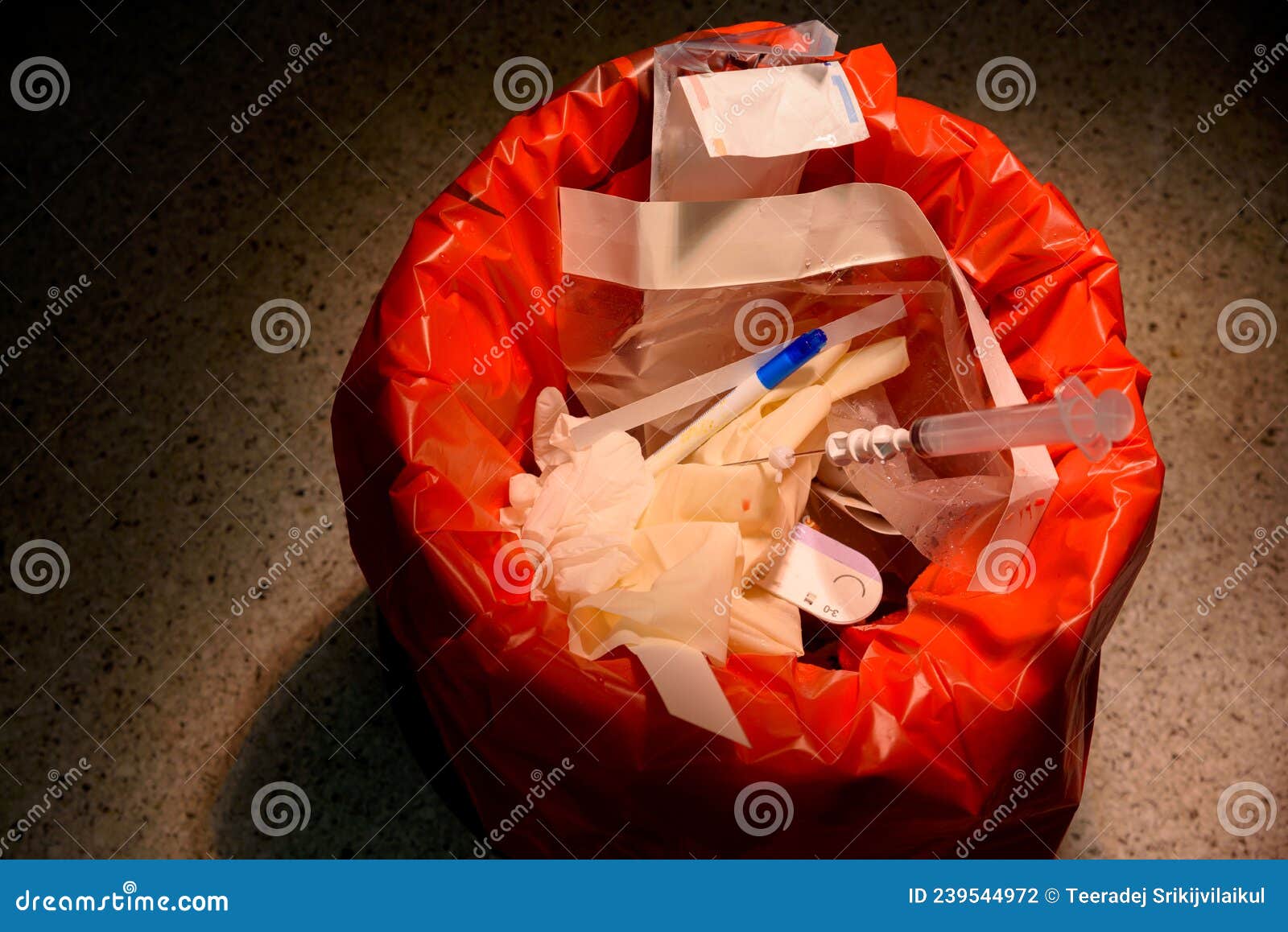 Surgical Instruments in Red Garbage Bin Stock Photo - Image of ...