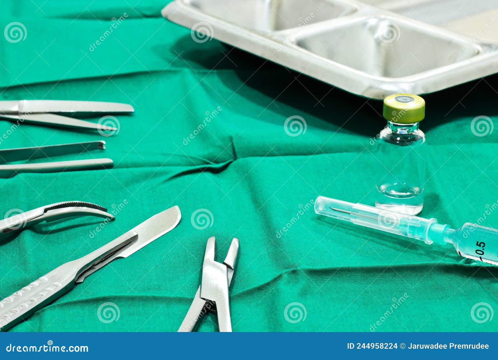 Surgical Instruments on the Table in Operating Room with Syringe, Vial ...