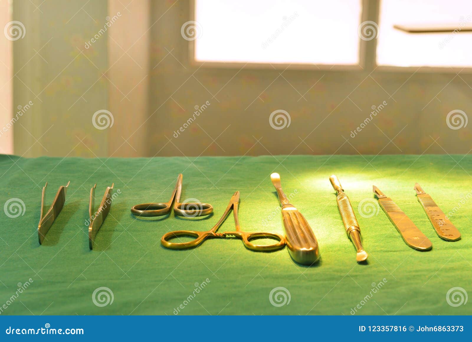 Surgical Instruments and Tools Including Stock Photo - Image of green ...