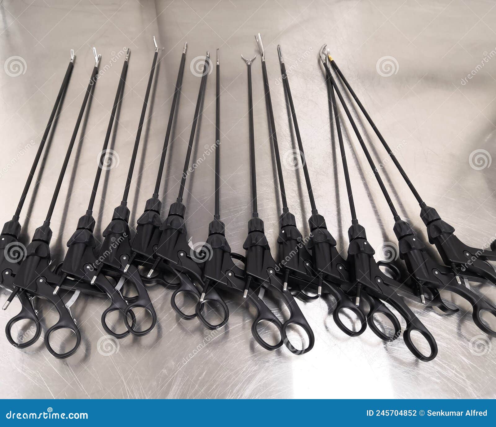 Laparoscopic Instruments On Table With Medical Workers On Background ...