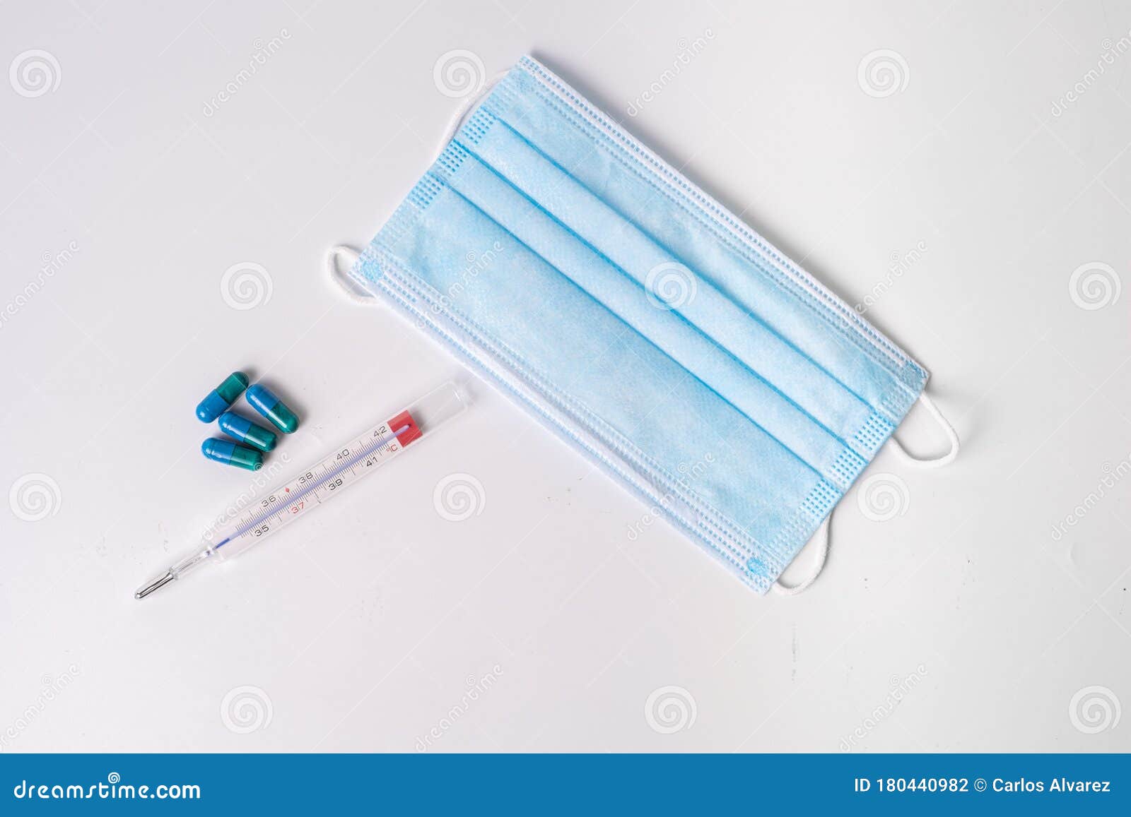Surgical Mask Medicinal Capsules and Thermometer Stock Photo - Image of ...