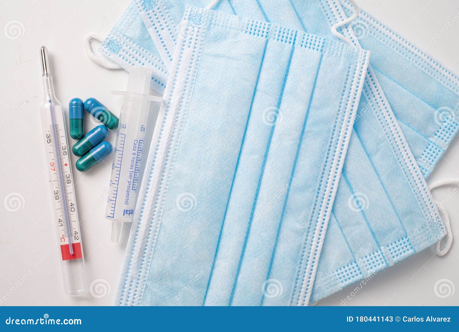 Surgical Mask Medicinal Capsules and Thermometer Stock Image - Image of ...