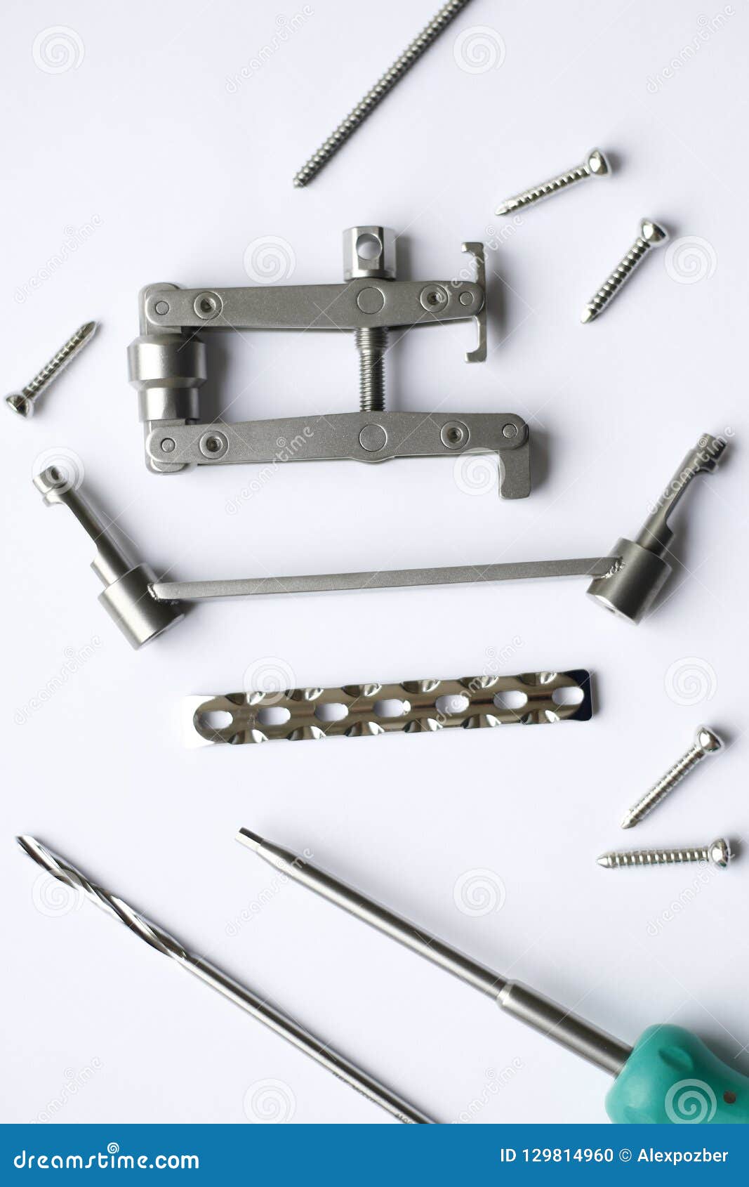 Surgical Plates and Screws for Operation in Traumatology Stock Photo ...