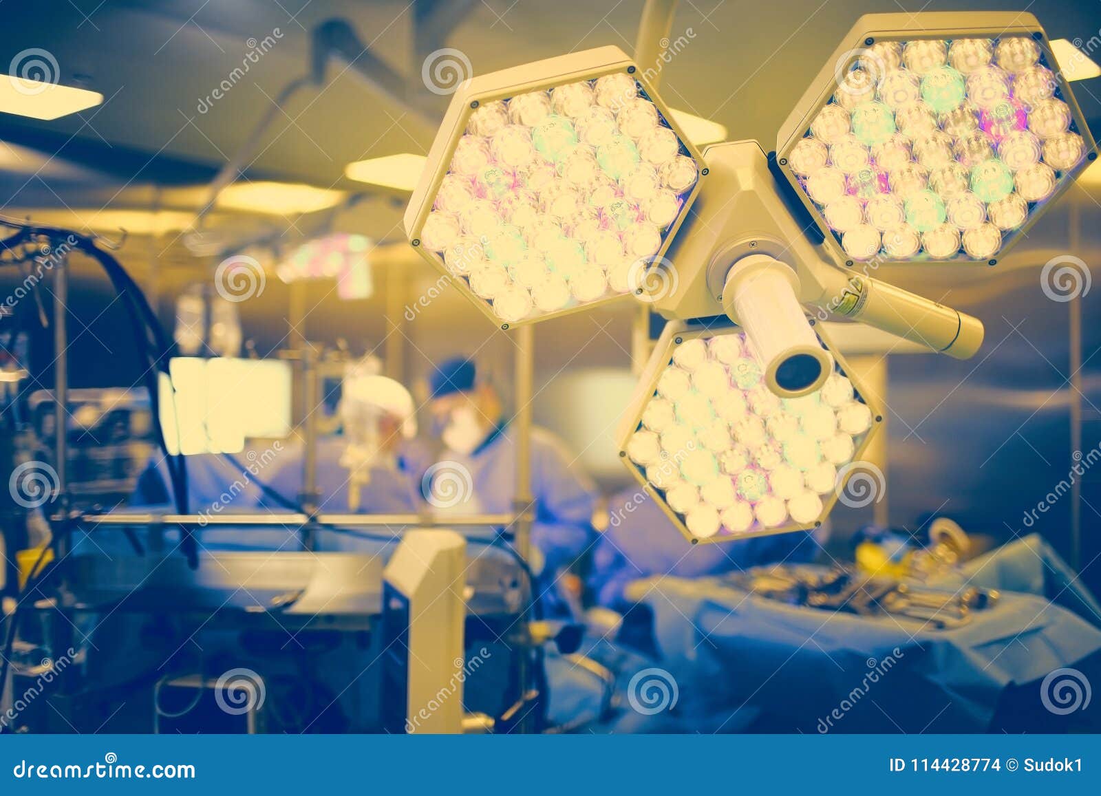 Surgical Shadowless Lamp in the Equipped Room on the Background Stock ...