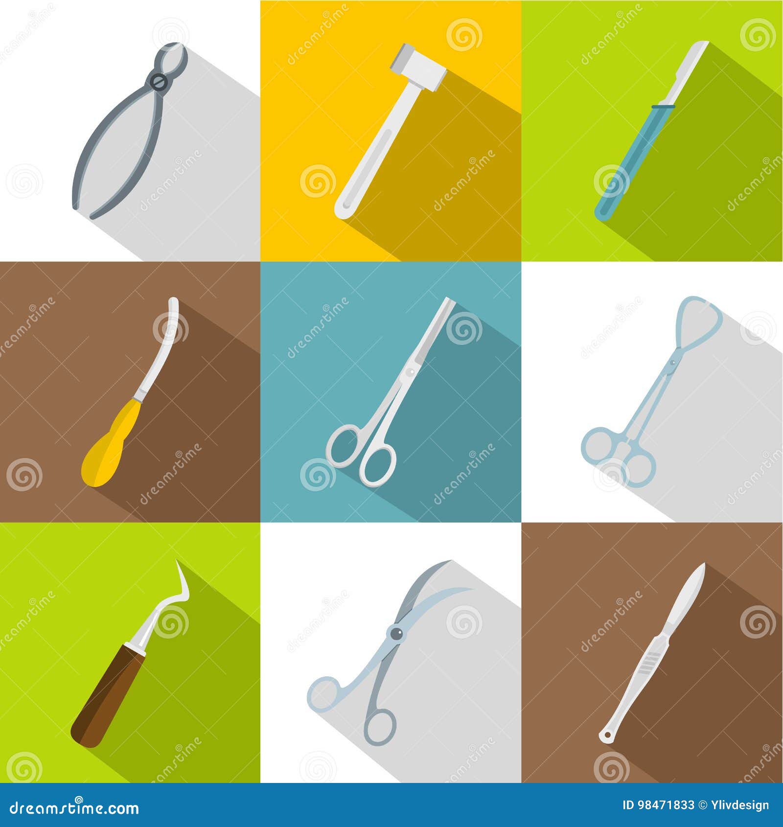Surgical Tools Icons Set, Flat Style Stock Vector - Illustration of ...
