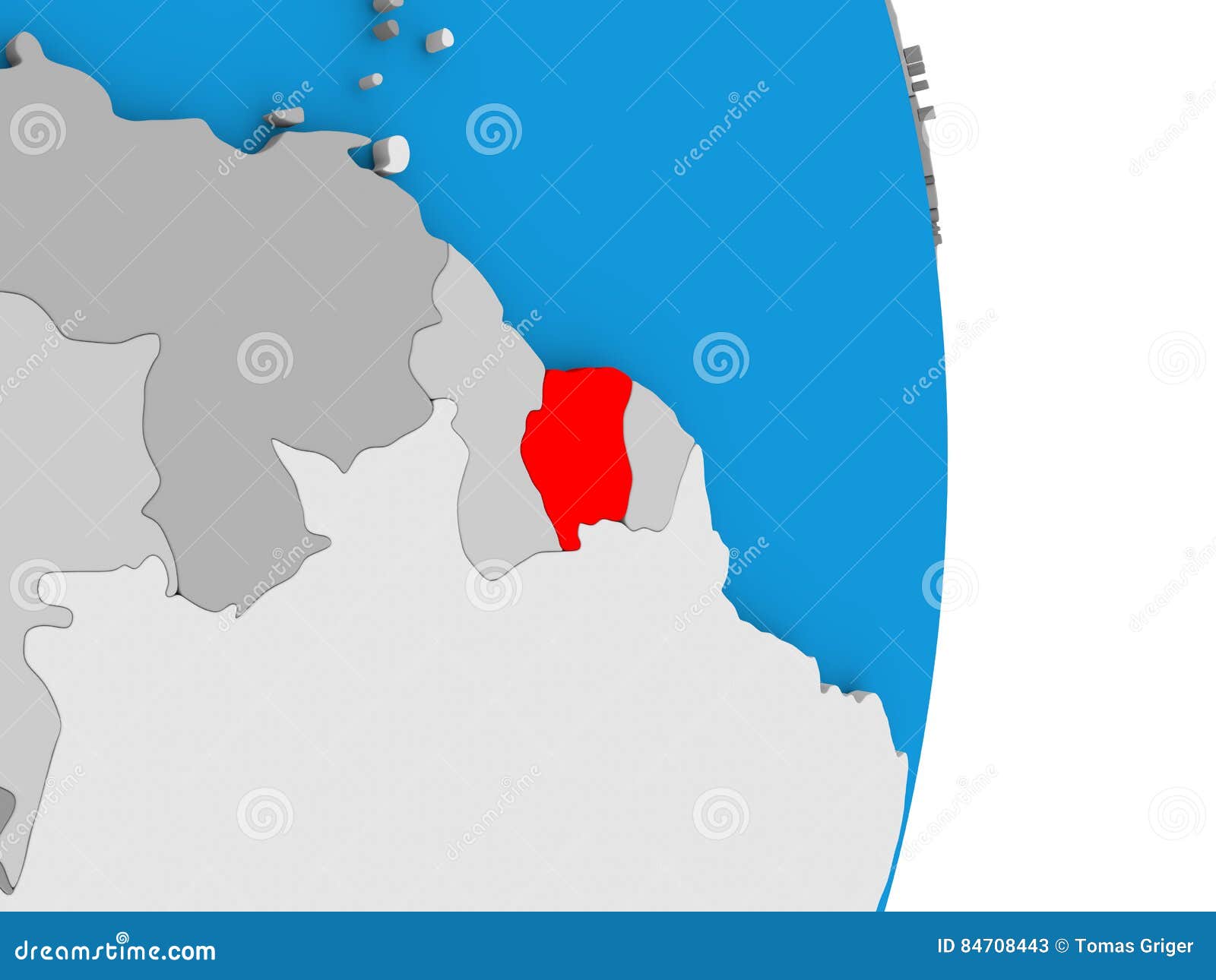 Suriname on globe stock illustration. Illustration of borders - 84708443